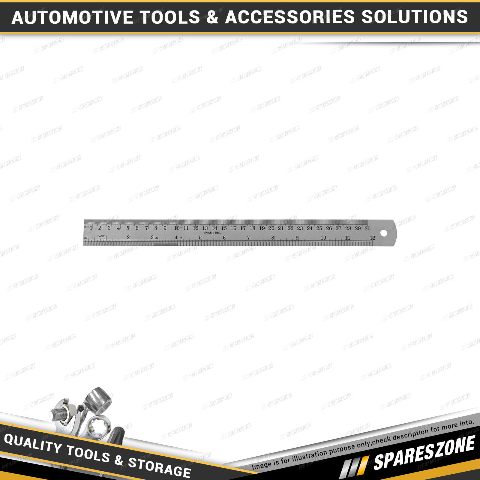 PK Tool 300mm 12 Inch Steel Ruler - with Inch / mm Conversion Table