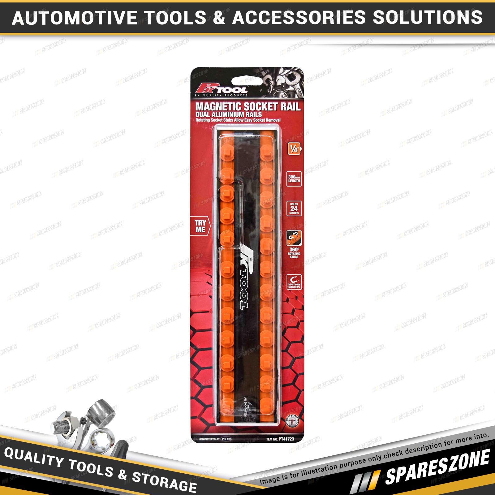 PK Tool 1/4 Inch Dr Magnetic Socket Rail Dual Aluminium Rail - Holds 24 ...