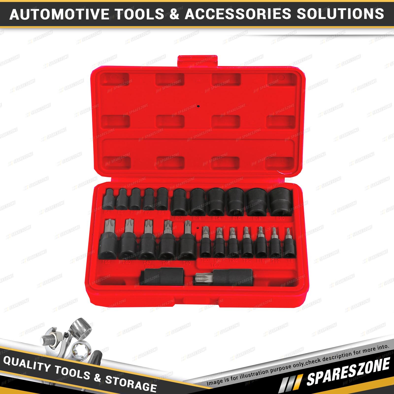 25 Pcs of PK Tool 1/4" & 3/8" & 1/2" Drive Star Socket & Bits Set - Cr-V Steel