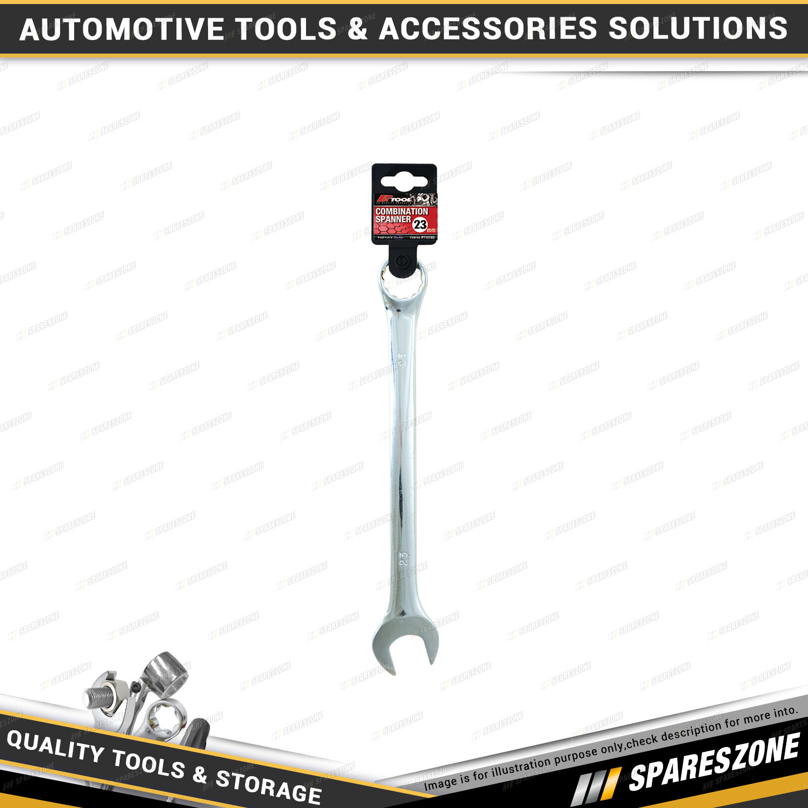 PK Tool 23mm Combination Spanner - Metric Cr-V with Smooth Satin Finish