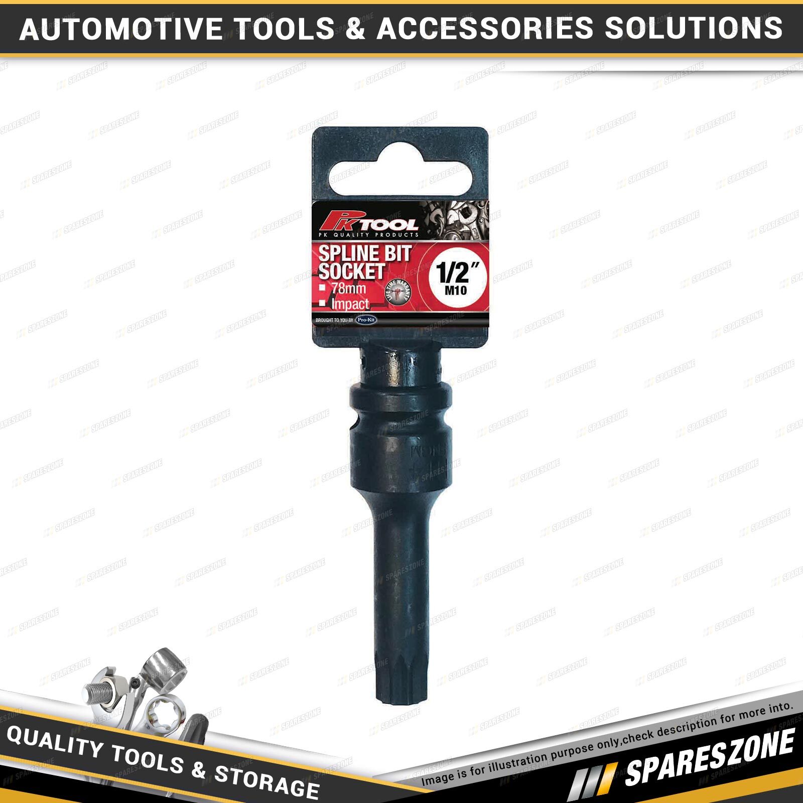 PK Tool M10 1/2 Inch Drive 78mm Impact Spline Bit Socket - SNCM Steel