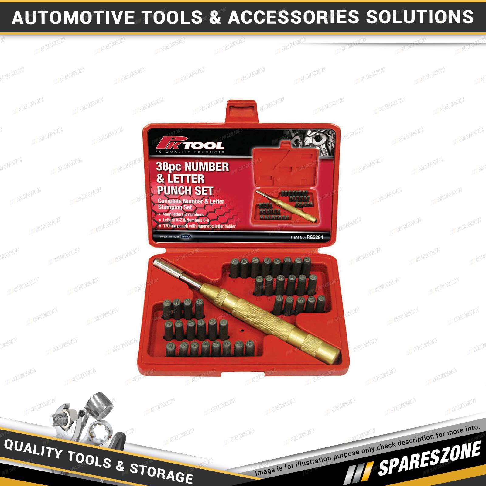 38 Pcs of PK Tool Number & Letter Punch Set - 3mm Digits 170mm Punch