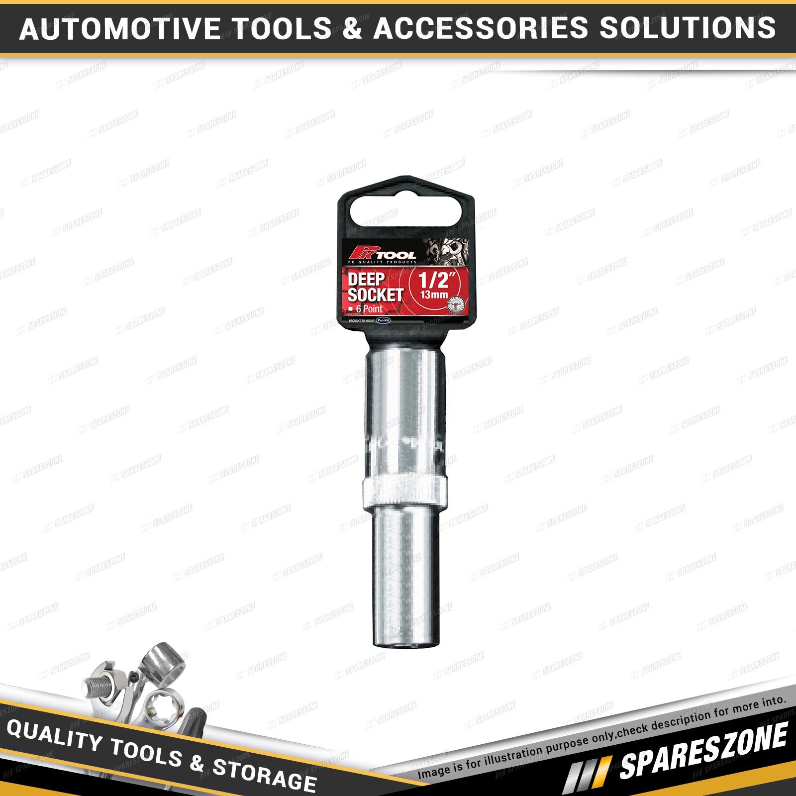 PK Tool 13mm 6 Point 1/2" Drive Deep Socket - Metric Cr-V Smooth Satin ...