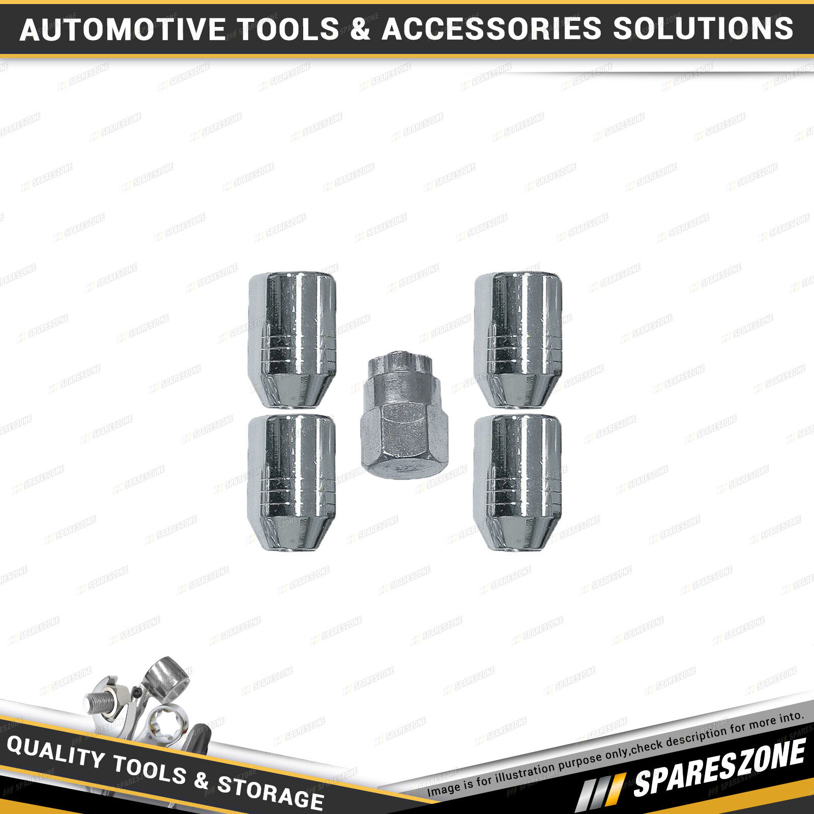 5 Pieces of Pro-Tyre Lock Nut Set - 7/16 Inch Steel Wheel Chrome ...