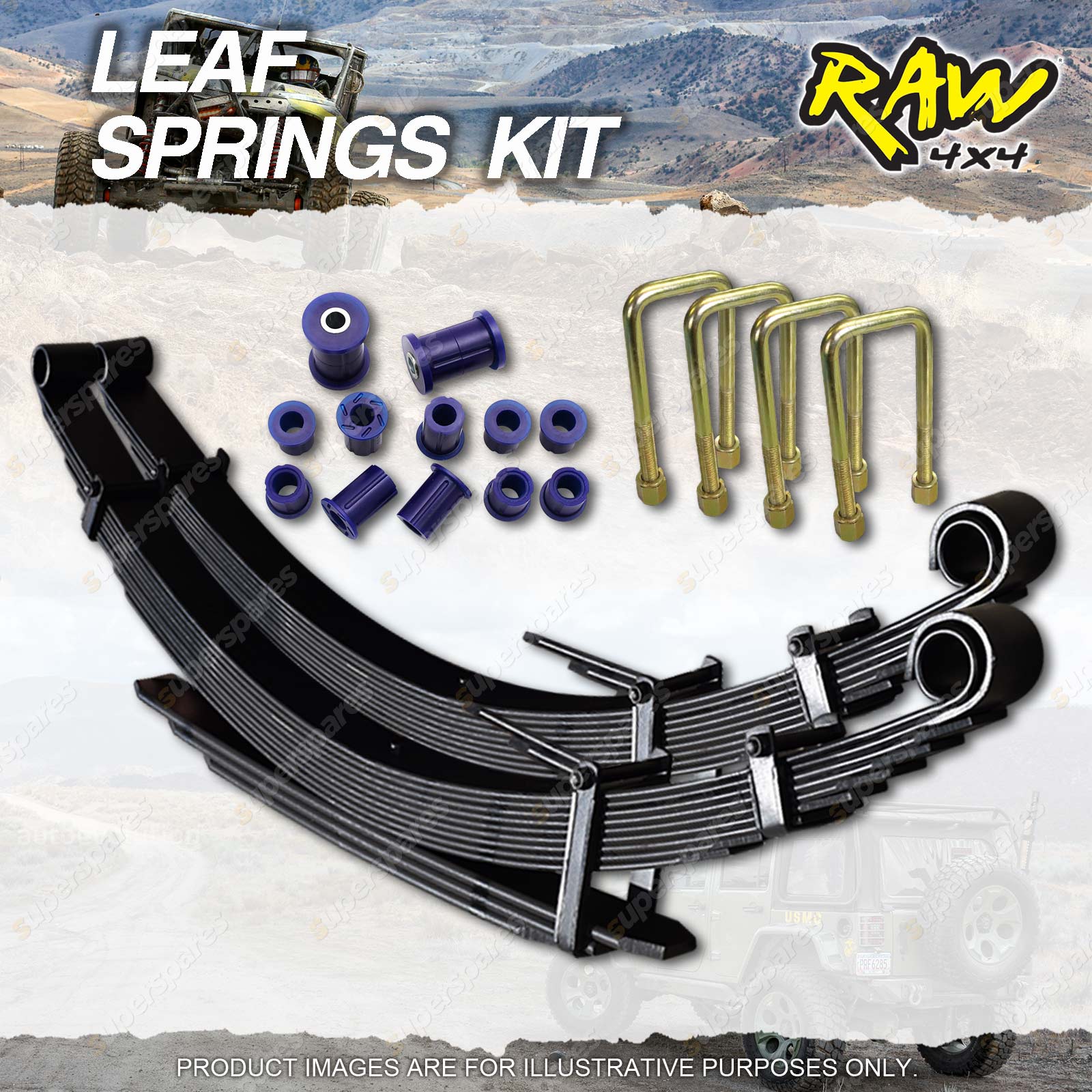 Raw 4x4 Front 50mm Lift Leaf Springs Kit for Toyota Hilux LN RN 105 106 ...