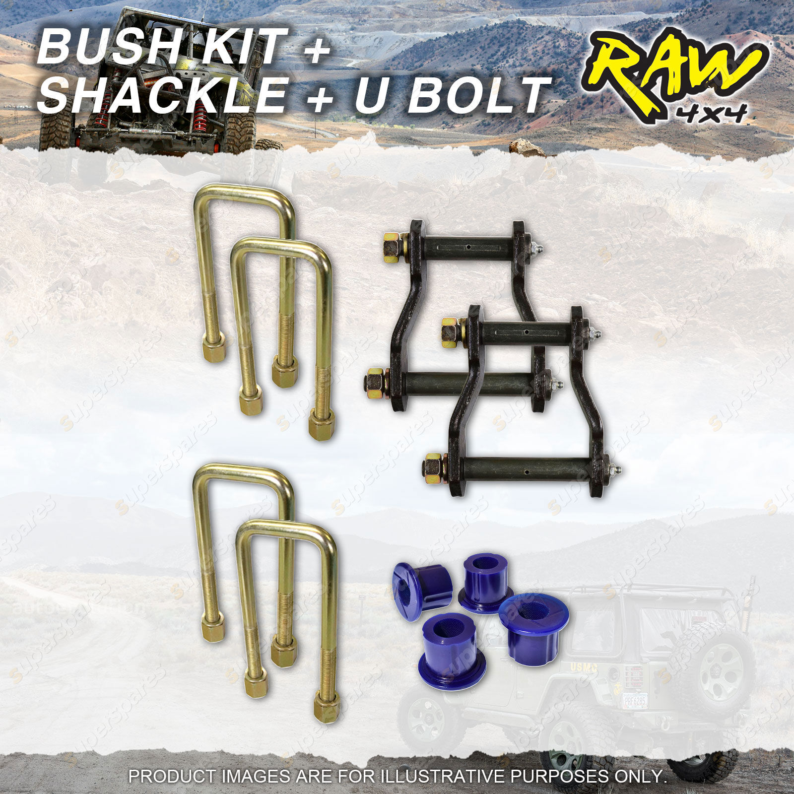 Rear RAW Leaf Spring Bush Shackle U-bolt Kit for Toyota Hilux Vigo GGN ...