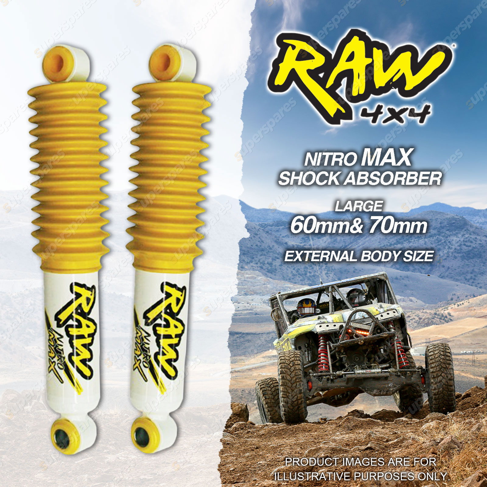 Rear 50mm Lift RAW 4x4 Nitro Max Shock Absorbers for Nissan Patrol GQ ...