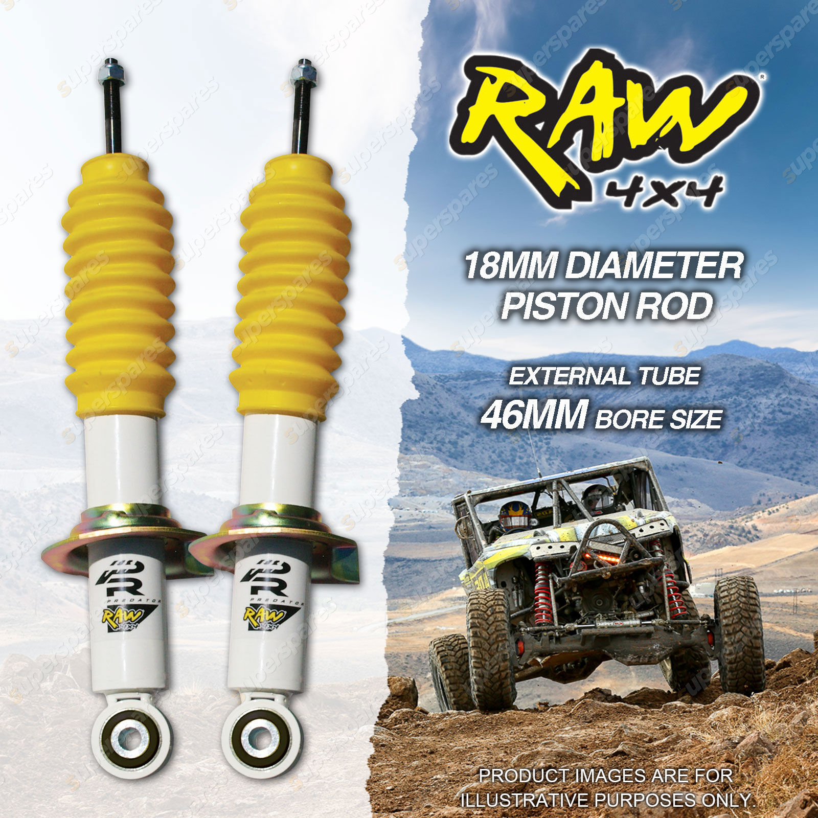 Front 50mm RAW 4x4 Predator WHITE BODY Shock Absorbers for Nissan ...