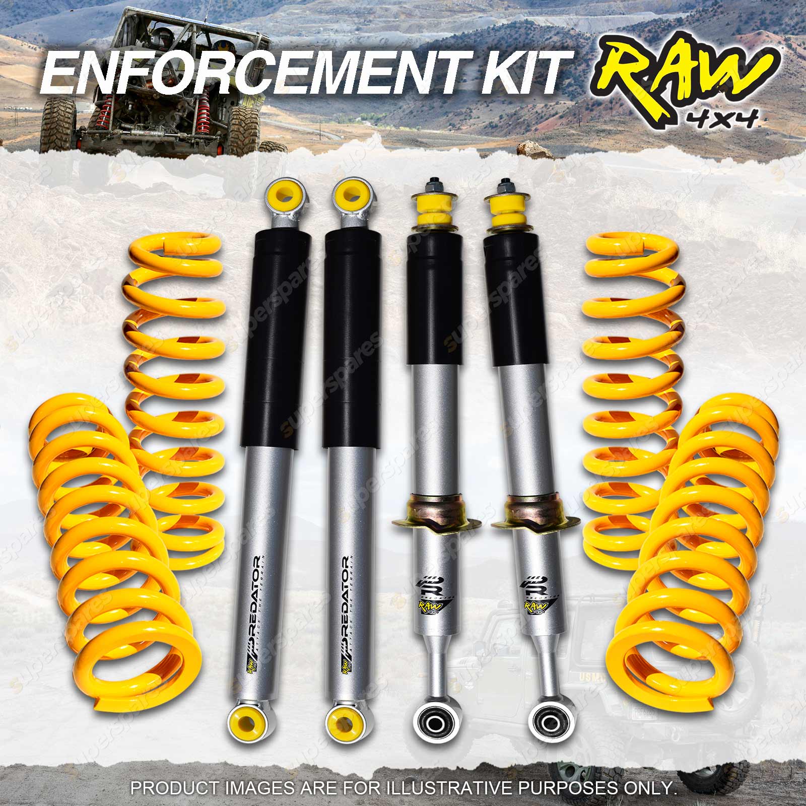 Raw 4x4 Predator Shocks Coil 50mm Lift Kit for Mitsubishi Pajero NM NP ...