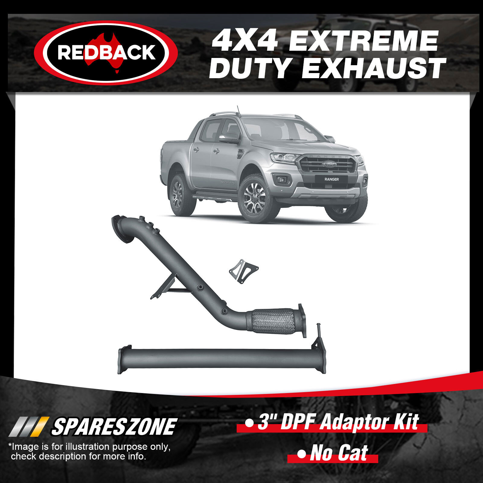 Redback 3" DPF Adaptor Kit No Cat for Ford Ranger PX Mk2 PX MK3 PX2 PX3 ...