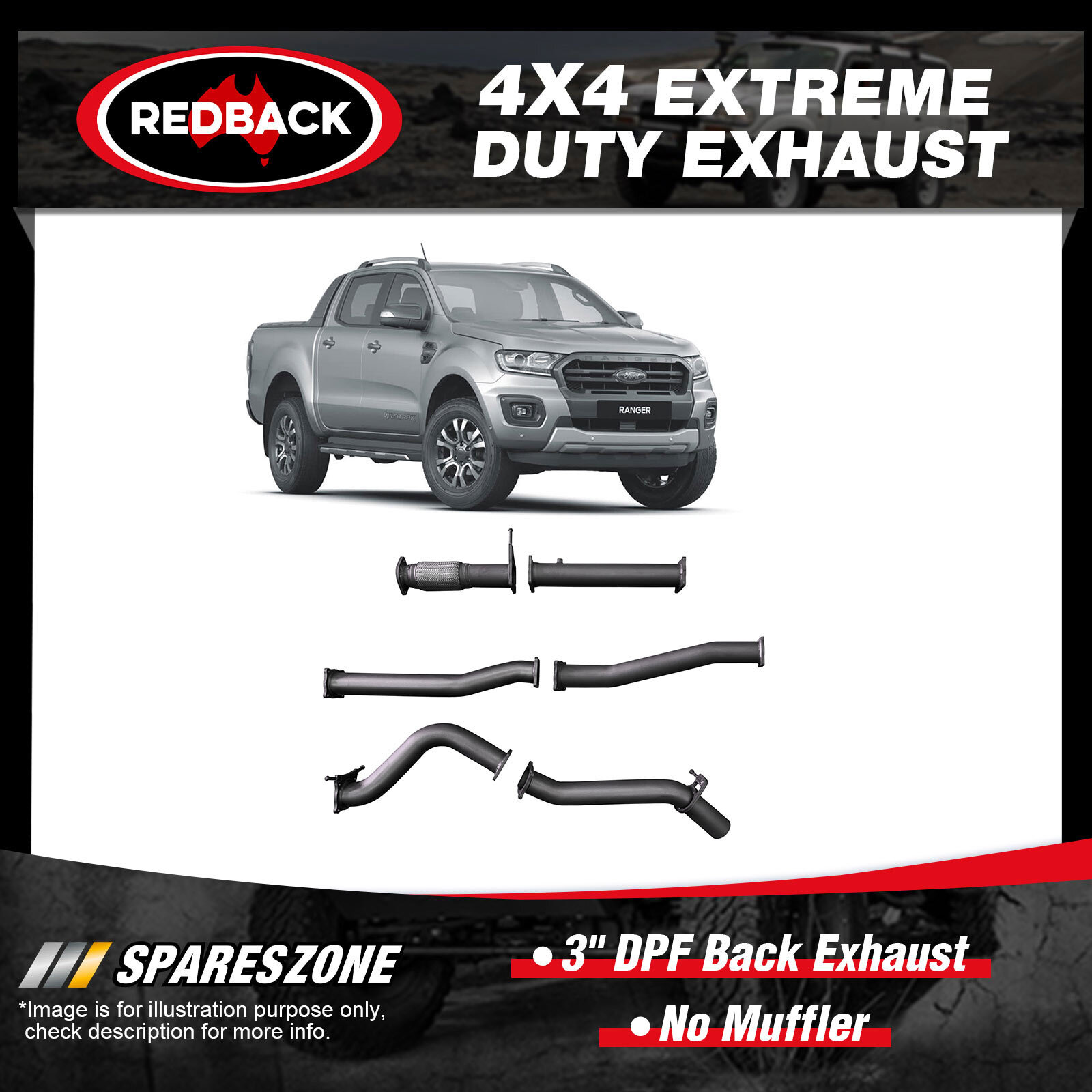 Redback 3" DPF Back Exhaust No Muffler for Ford Ranger PX PX3 2.0L 07/ ...