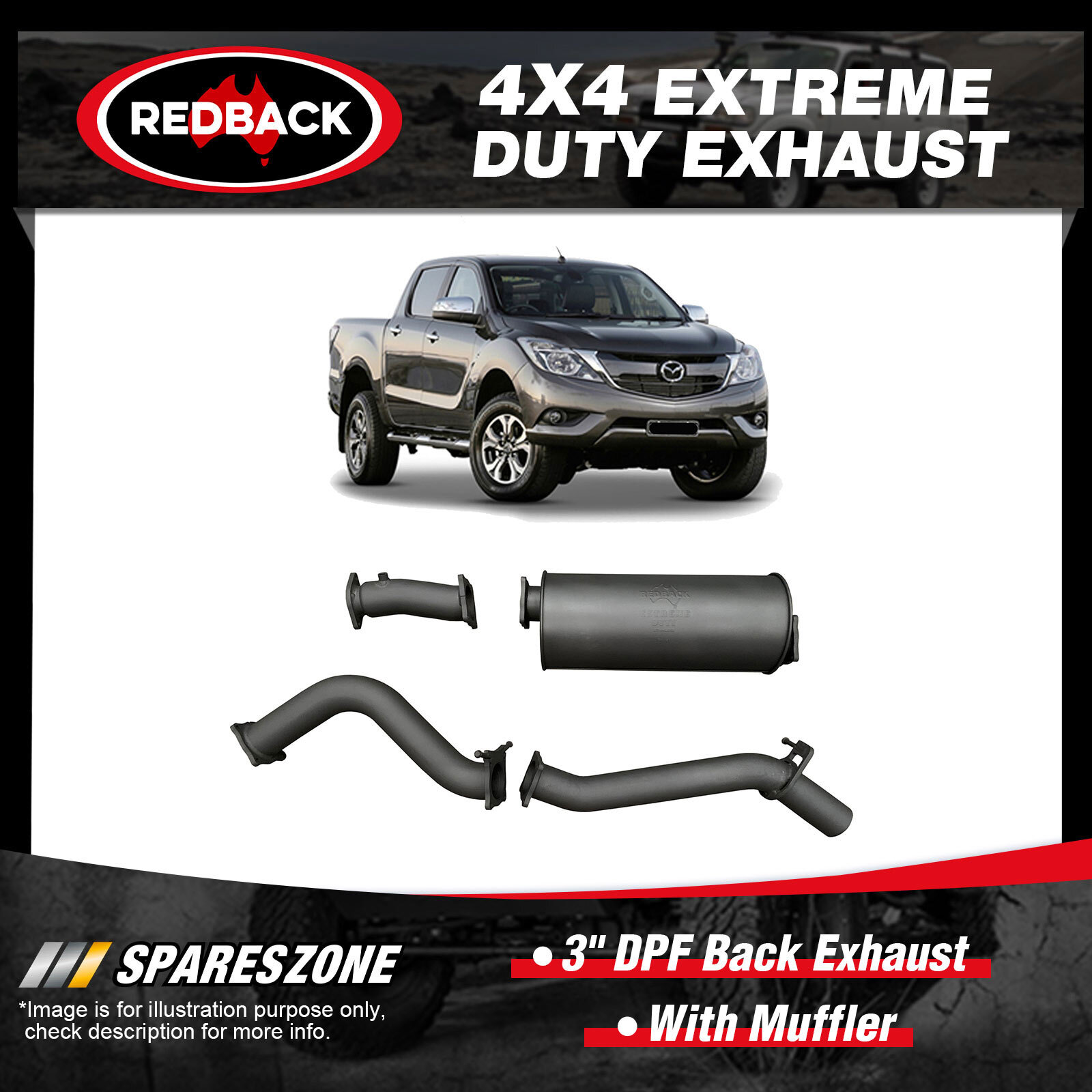Redback 3" DPF Back Exhaust With Muffler for Mazda BT-50 UR 3.2L 2016 ...