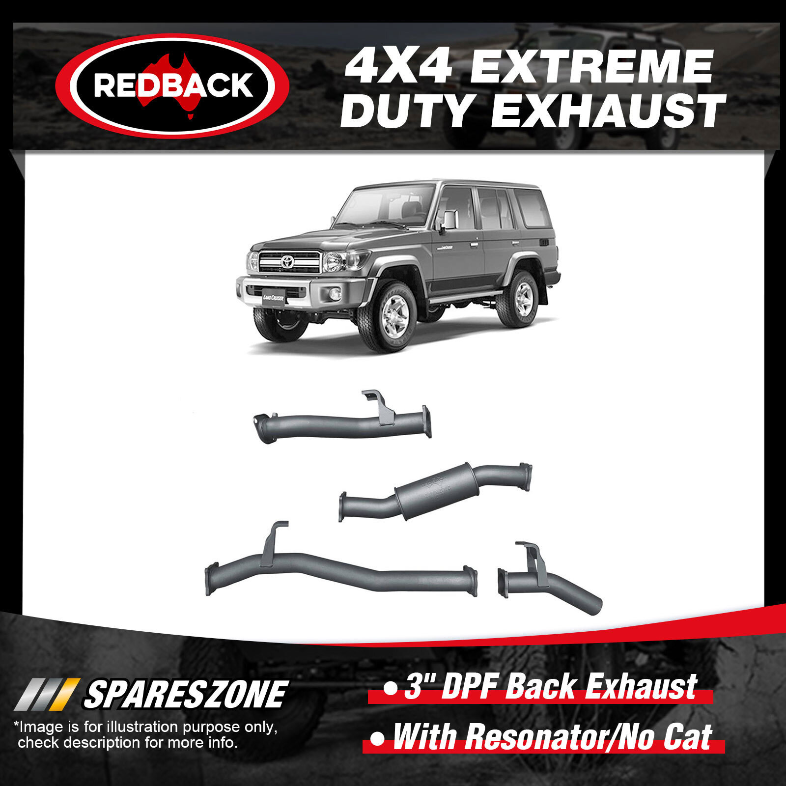 Redback 3" DPF Back Exhaust With Resonator No Cat for Toyota ...