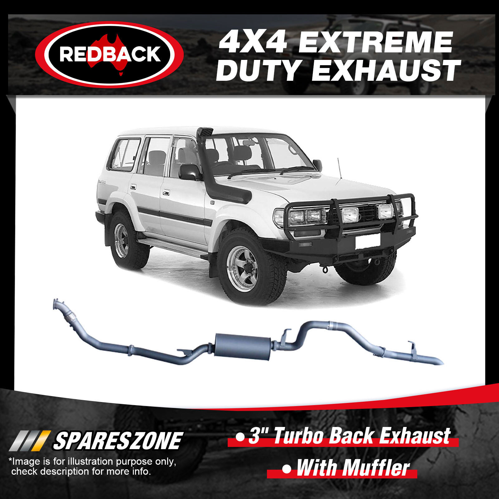 Redback 3" Exhaust With Muffler for Toyota Landcruiser HZJ80R 01/90-02/ ...