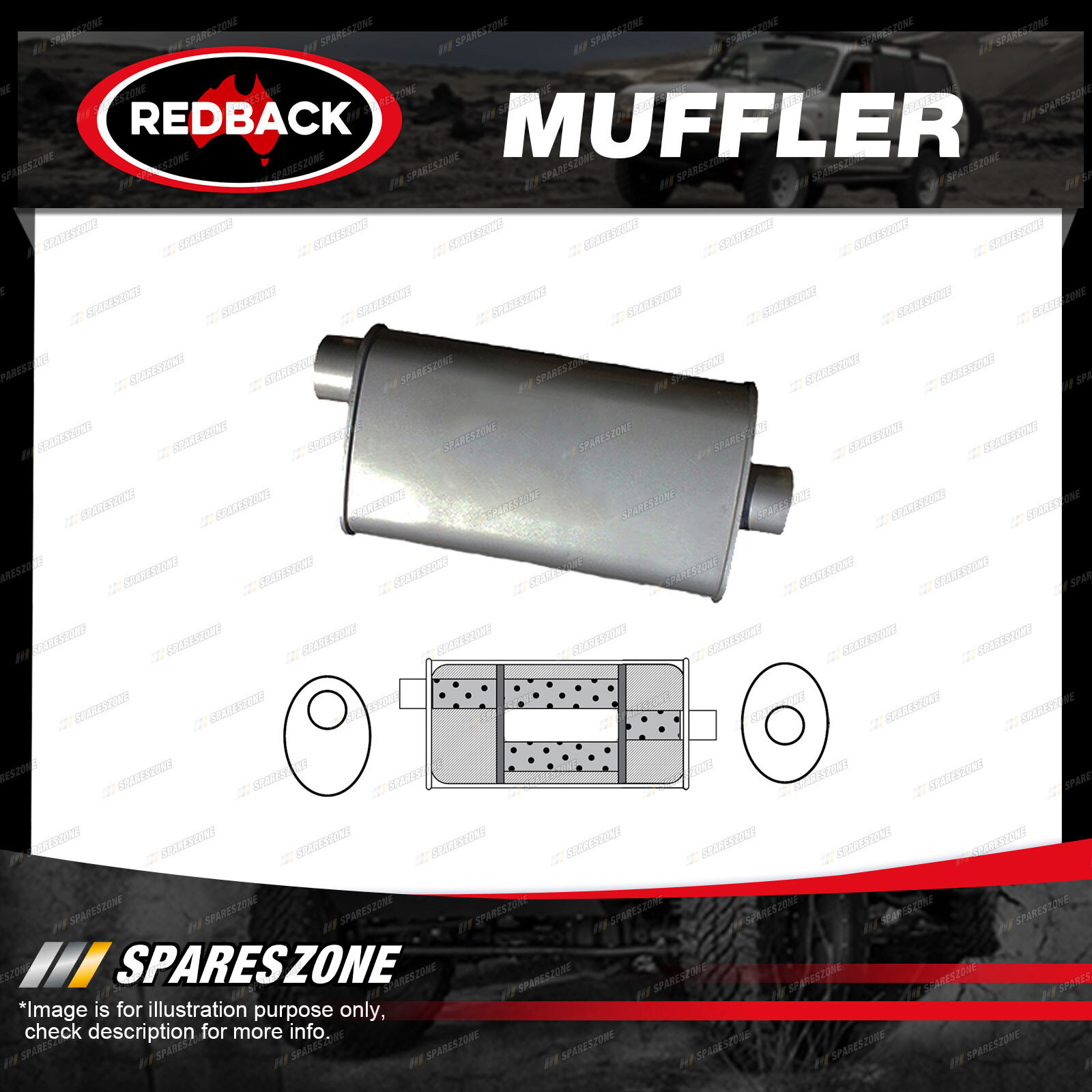 Redback Universal Muffler - 8" x 5" Oval 18" Long 2 1/4" O/C Turbo Flow ...