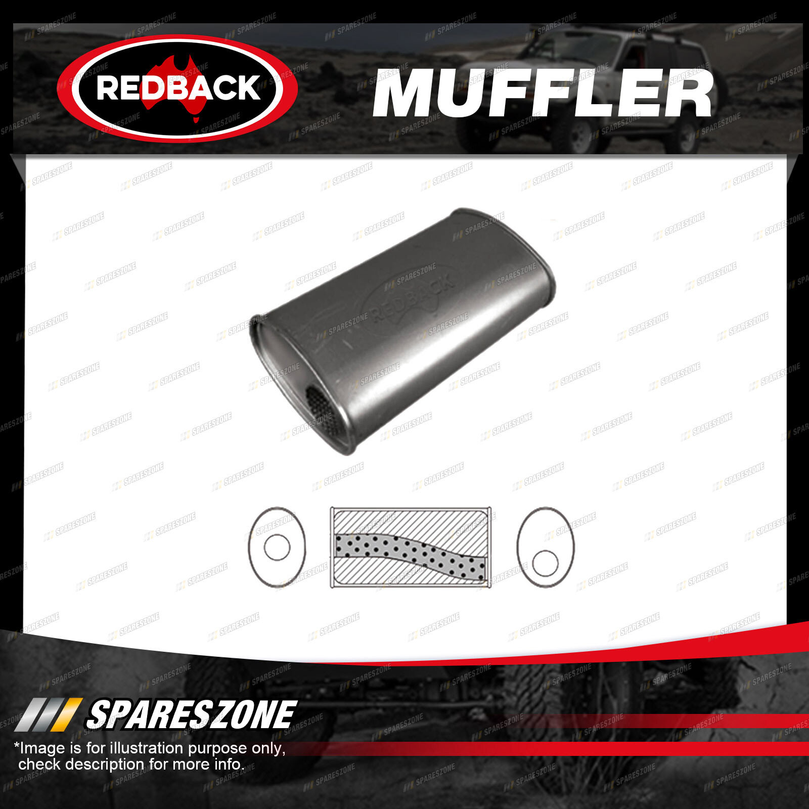 Redback Universal Muffler - 10" x 4" Oval 14" Long 3" Offset/Centre ...