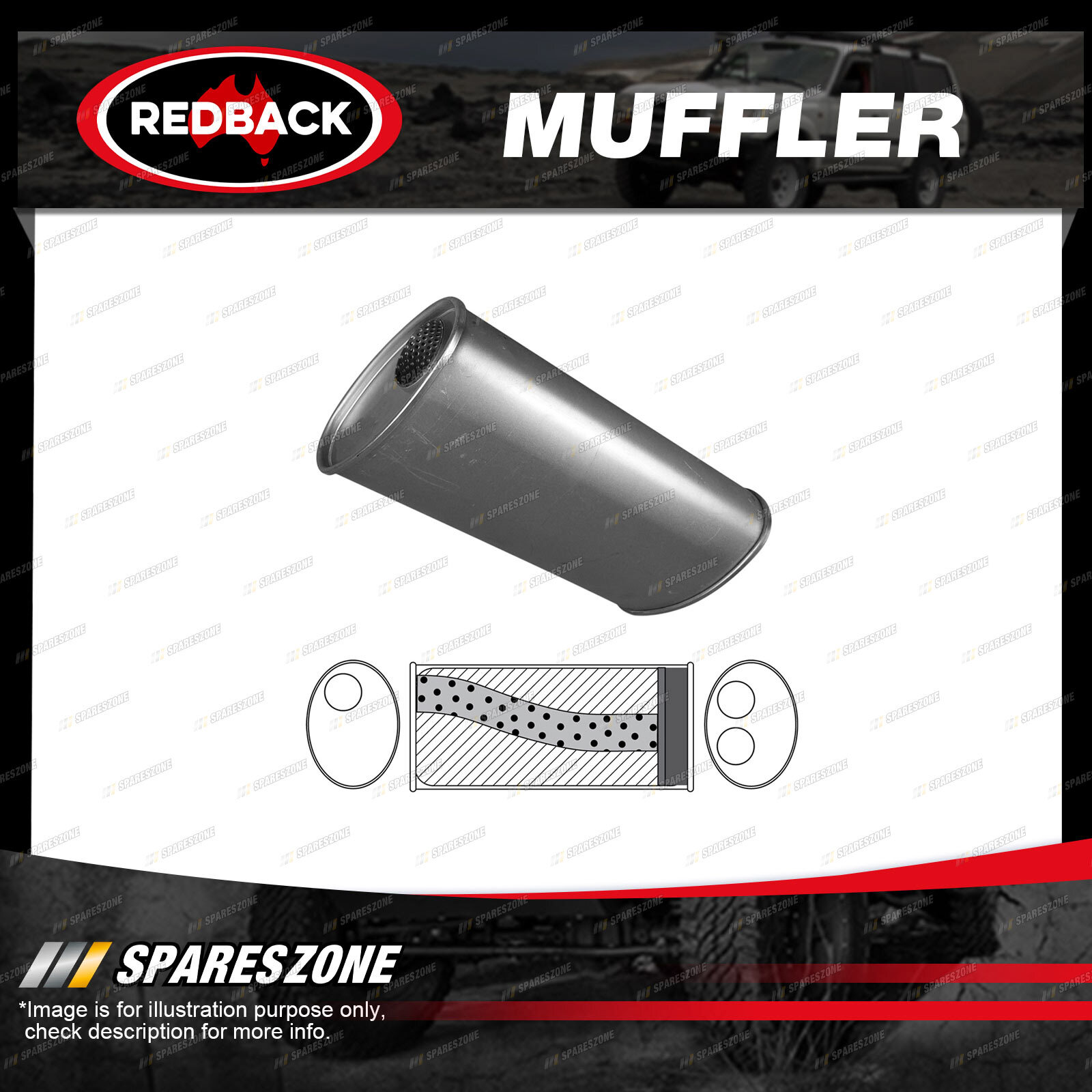 Redback Universal Muffler - 11" x 6" Oval 14" Long 2 1/2" LHS Offset ...