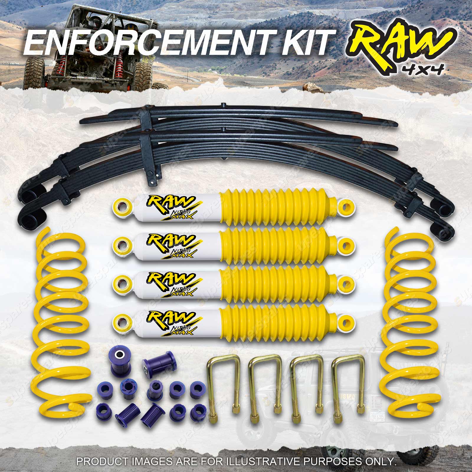 Raw Nitro Max Shocks Coil Leaf 50mm Lift Kit for Landcruiser FZJ HDJ ...