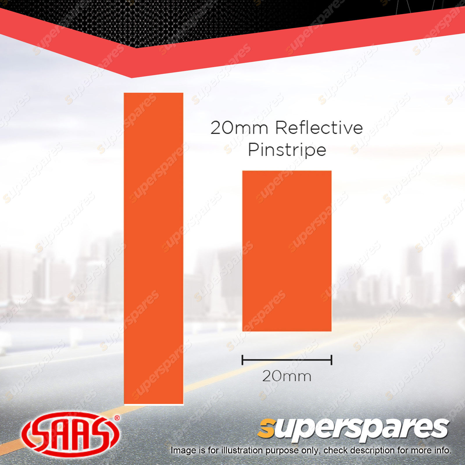 SAAS Reflective Pinstripe Car Tape Decals Stickers Orange 20mm x 1 Metres