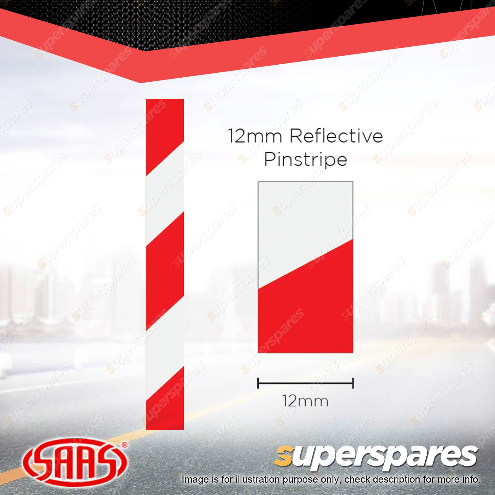 SAAS Reflective Pinstripe Car Tape Decals Stickers Red / White 12mm x 1 ...