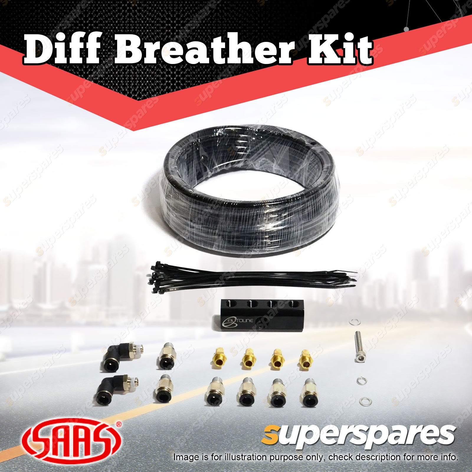 SAAS Diff Breather Kit Alloy 4 Port Plumbing 1/8 Inch BSPT Thread Size