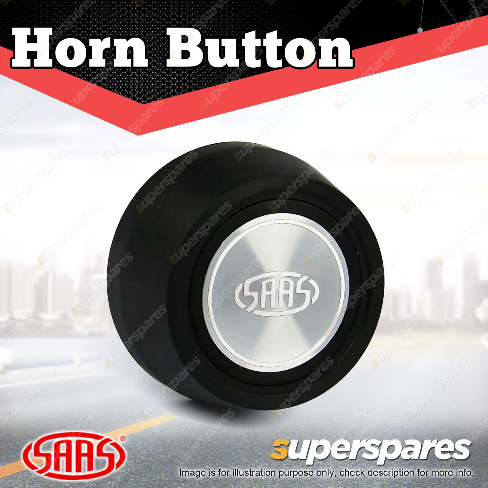 SAAS Horn Button Black Finish Billet Tall Suits Deep Dish Steering Wheels