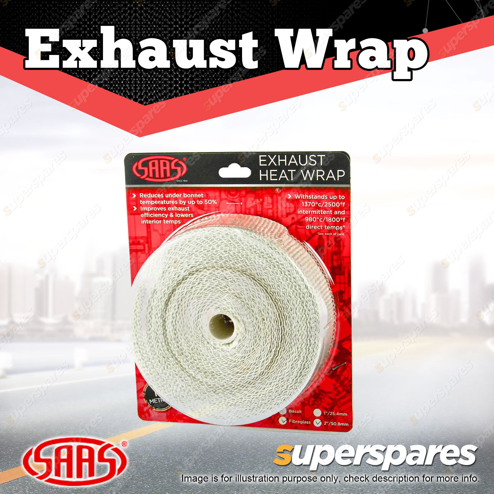 SAAS Exhaust Heat Resistant Wrap Ties Fibreglass Material 50mm x 15m