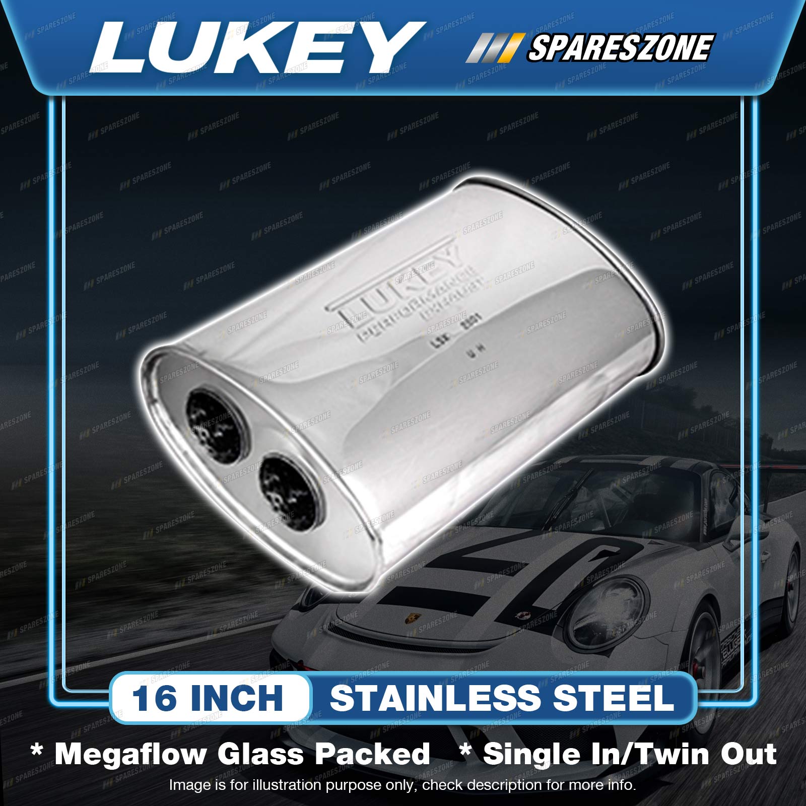Lukey 8" X 4" Oval 16" Stainless Steel Muffler Dual ID 44.5MM Single In ...