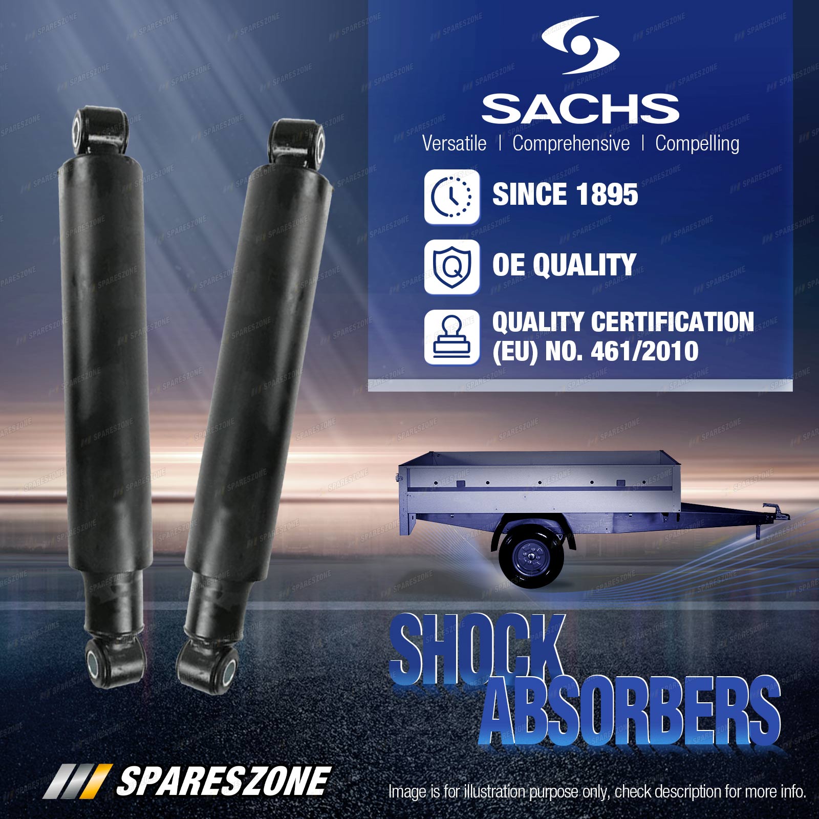 Rear Sachs Trailer Shocks for Fruehauf Steel Suspension SA Series Air ...