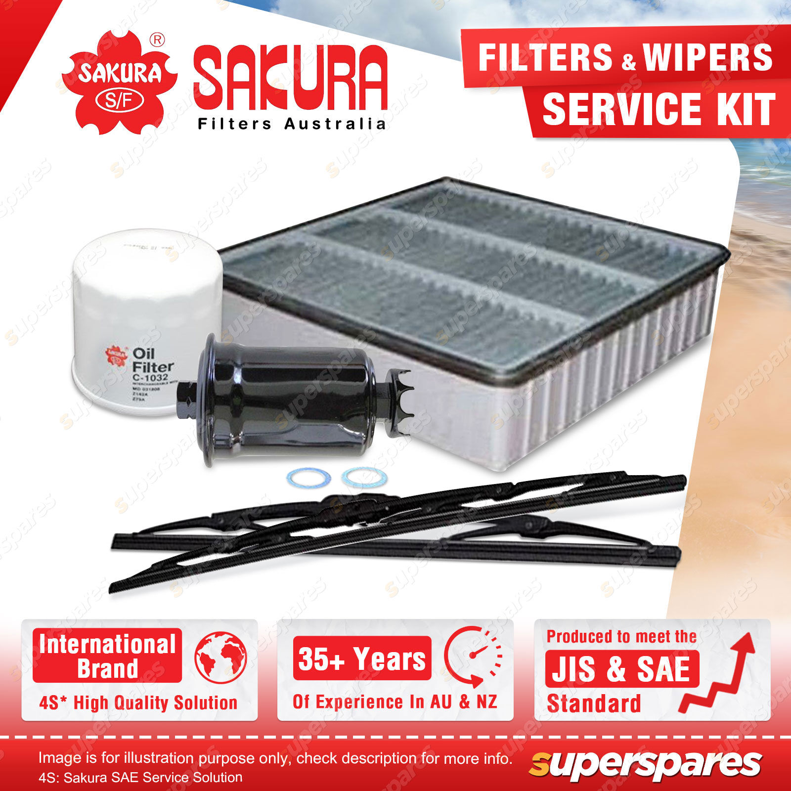 Sakura Front Wiper Blades & Filter Service Kit for Proton Wira C97 C98