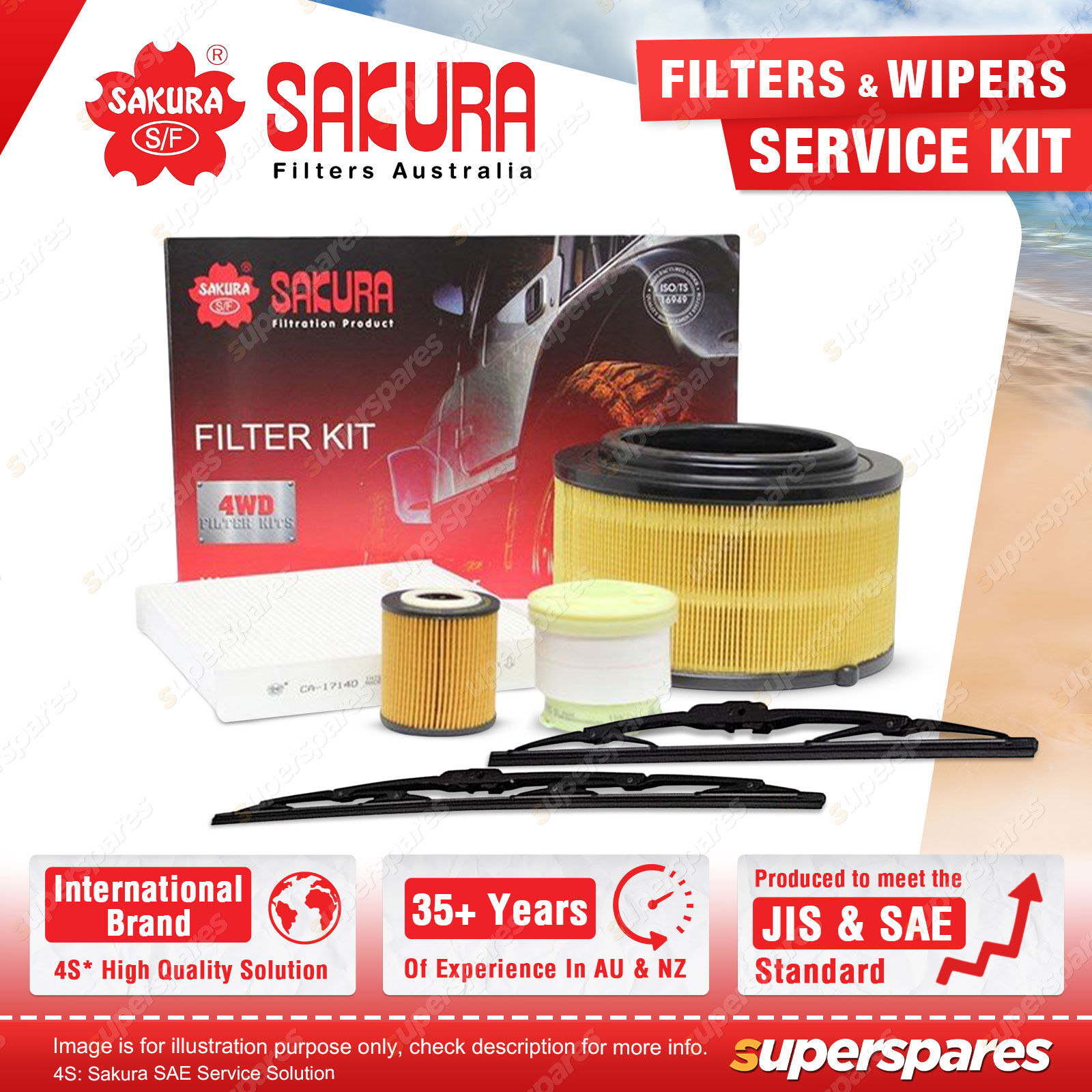 Sakura Front Wiper Blades & 4WD Filter Kit for Ford Ranger PX 2.2L 3.2L ...