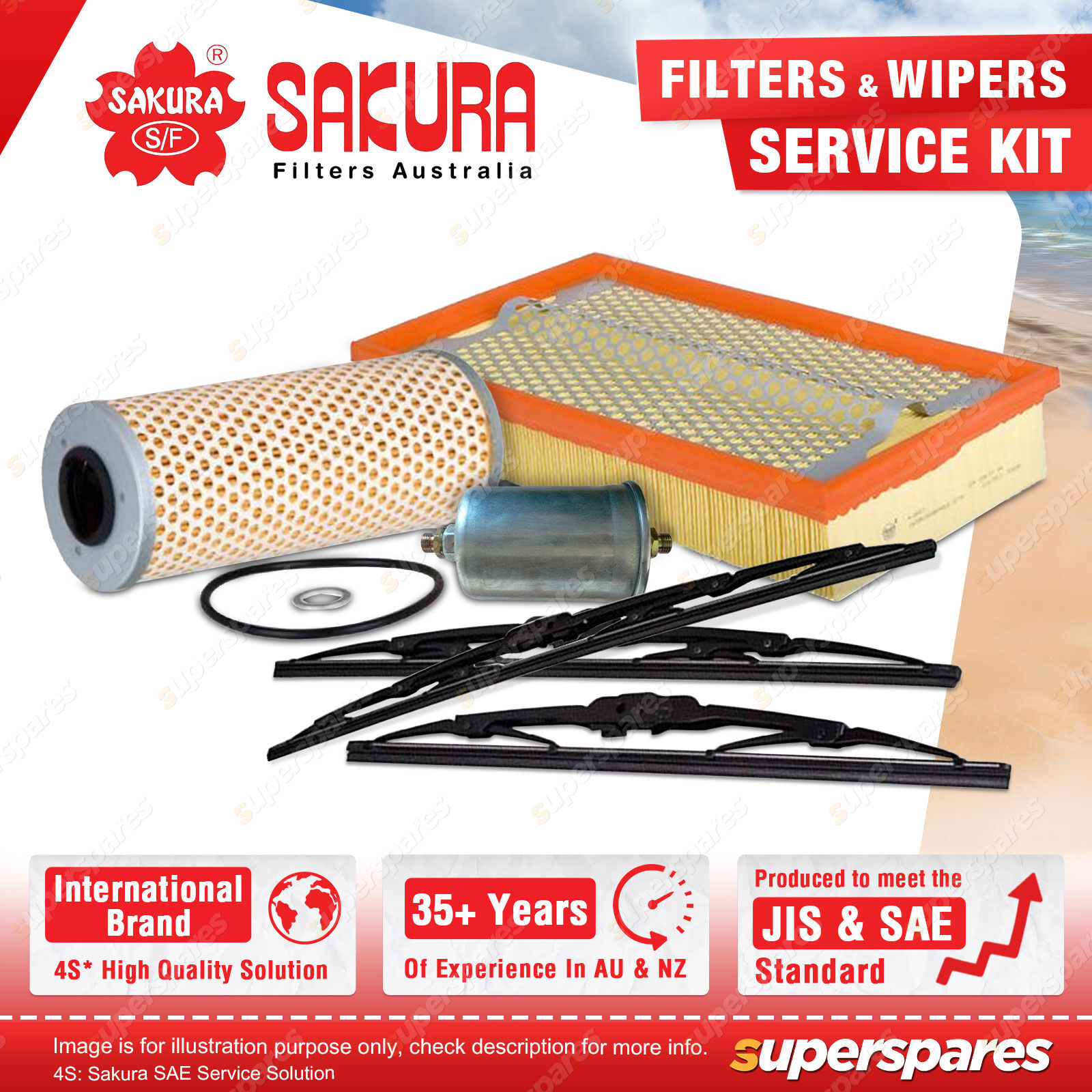 Sakura Front Rear Wiper Blades & Filter Service Kit for Ssangyong Musso ...