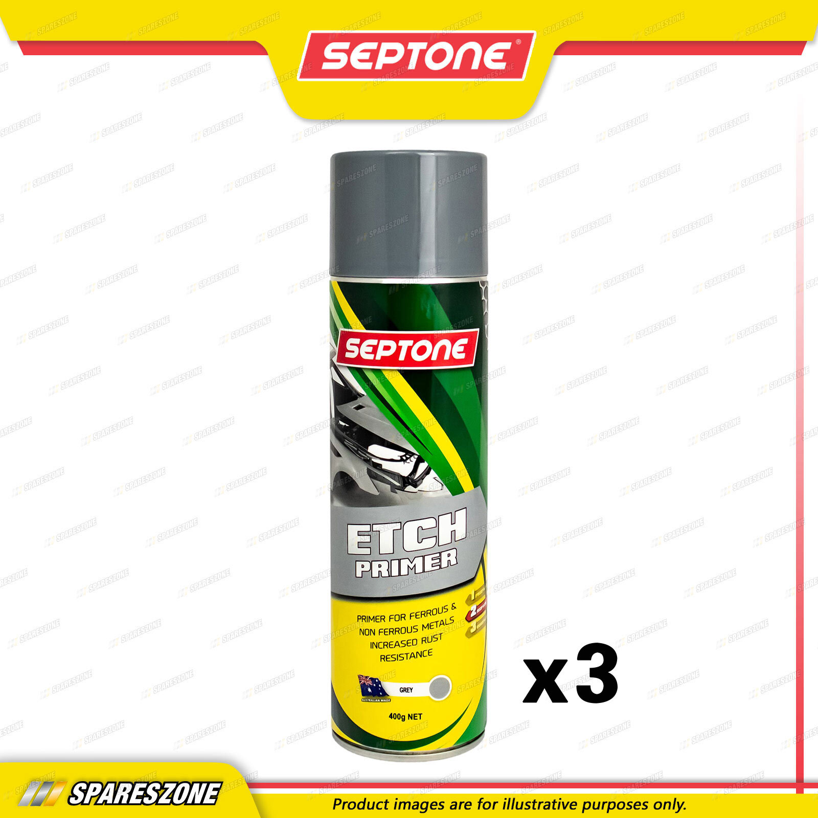 3 x Septone Super Acid Etch Primer 400 Gram Anti Corrosive Metal Spray ...