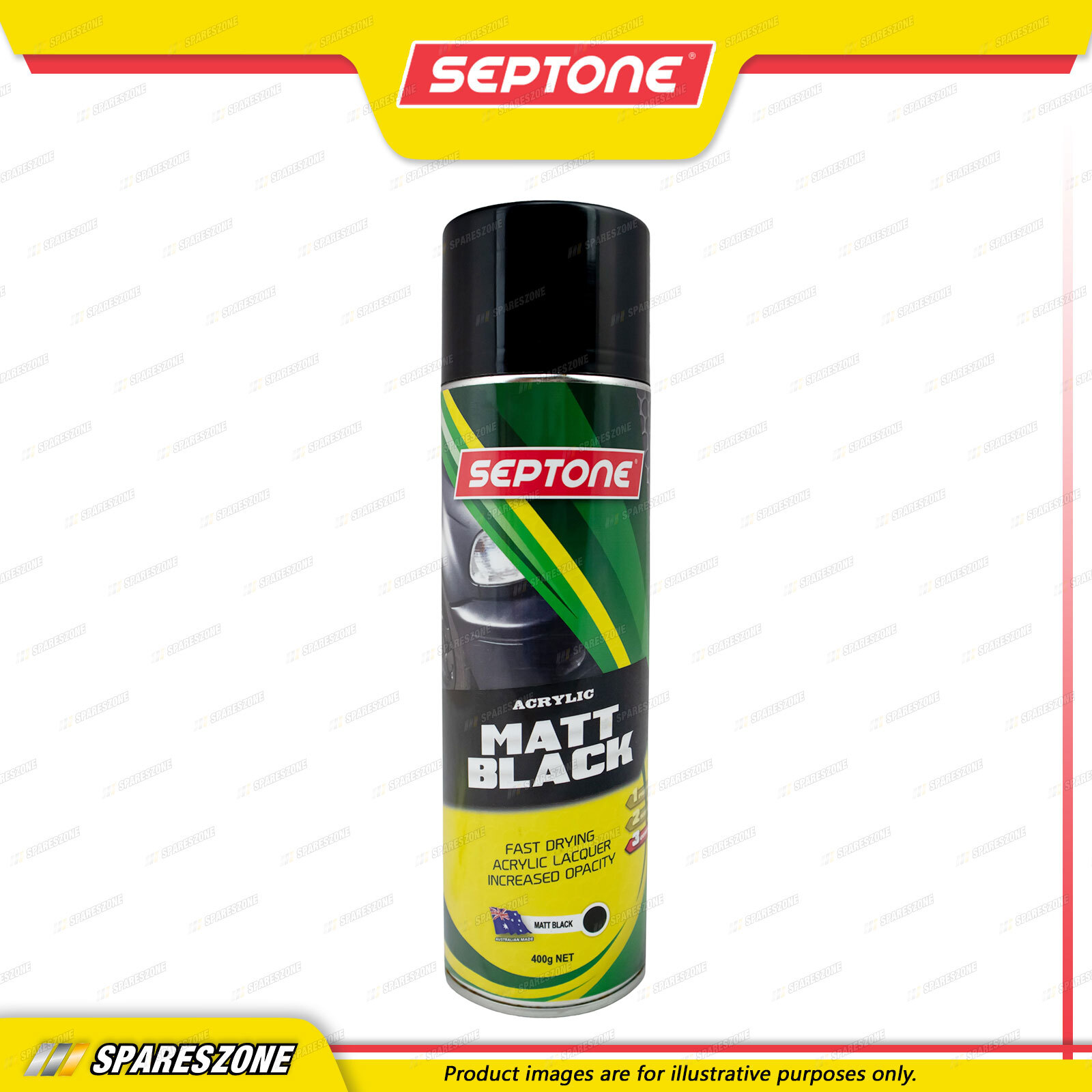 Septone Acrylic Spray Paint Aerosol Matt Black 400 Gram Fast Drying