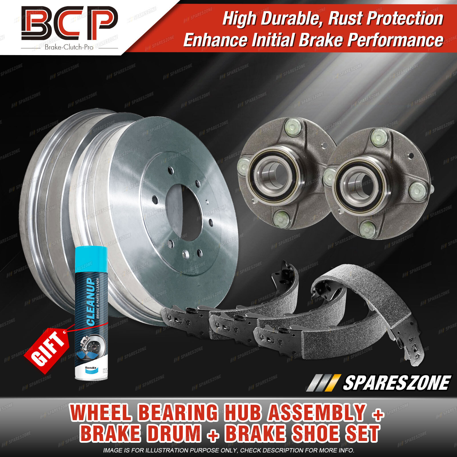 Rear Wheel Bearing Hub Assembly + Brake Drum Shoe Kit for Ford Festiva ...