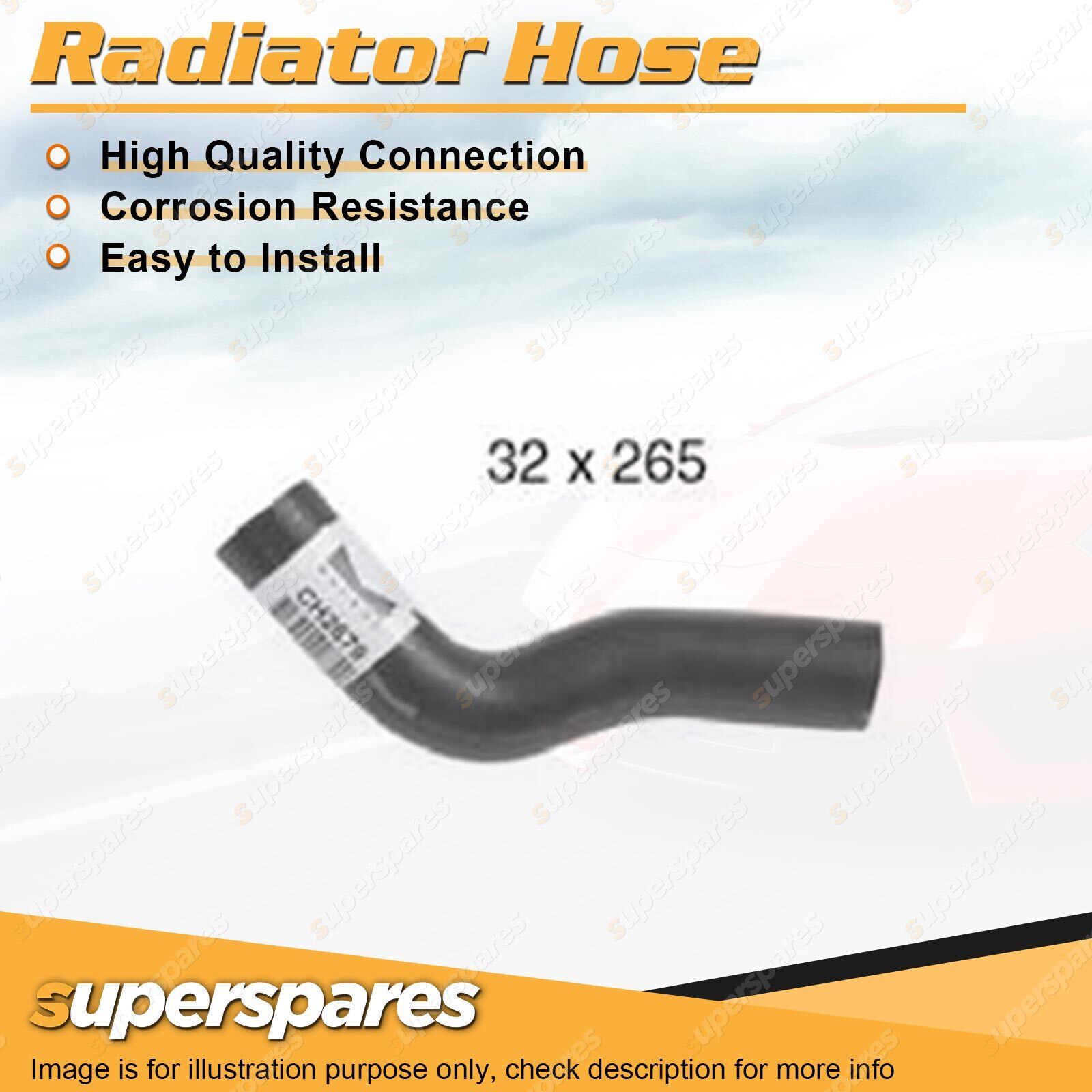 Upper Radiator Hose 32mm x 255mm for Toyota Hilux LN147R LN152R LN167R LN172R - Superspares