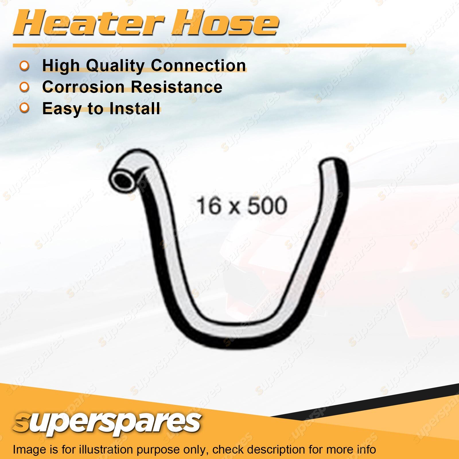 Superspares Heater Hose 16 x 500mm for Holden Rodeo TFG1 TFG3 TFG6 TFG7 ...