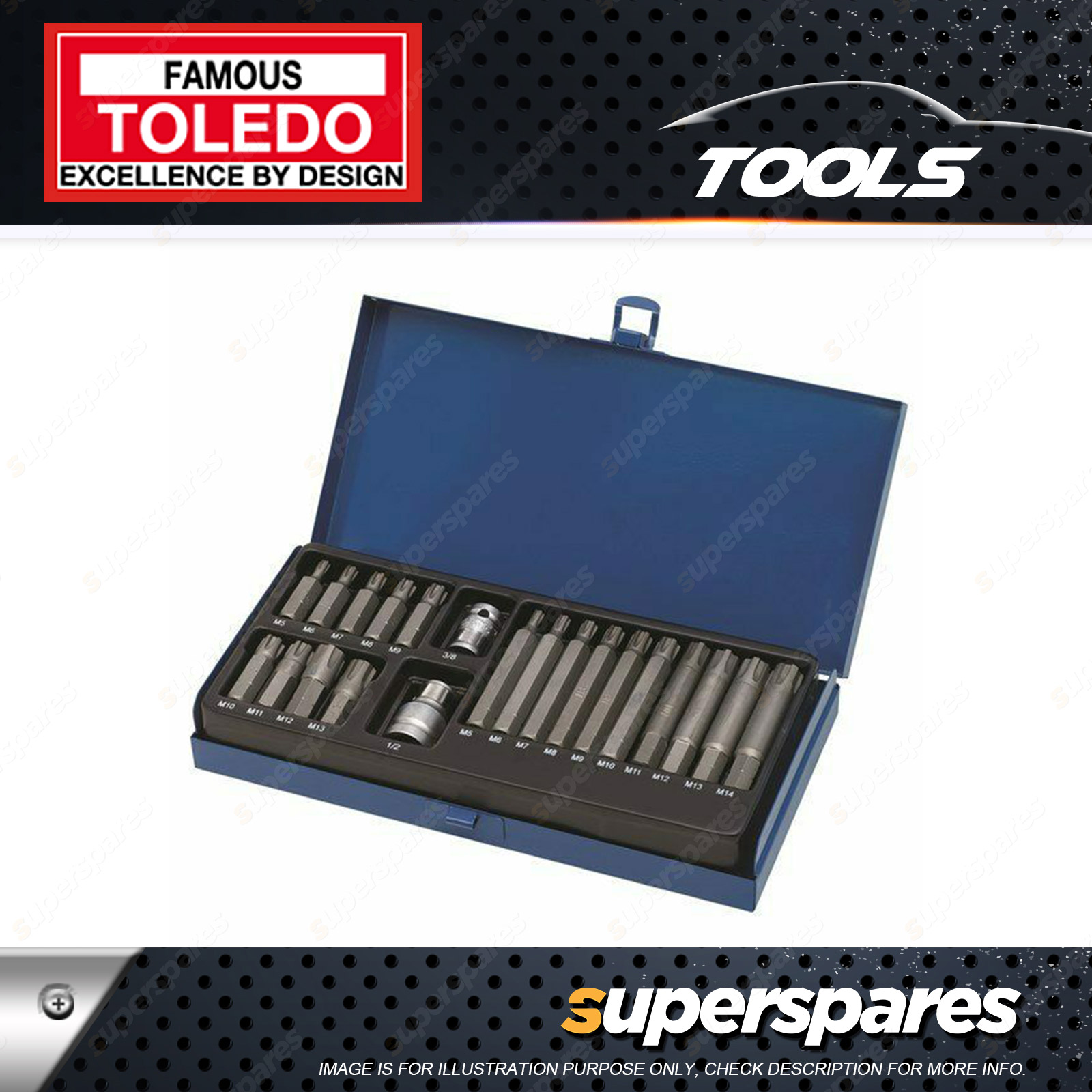 Toledo 21 Pc of Ribe Bit Set include 6-lobe ribe or polydrive head - TOLEDO