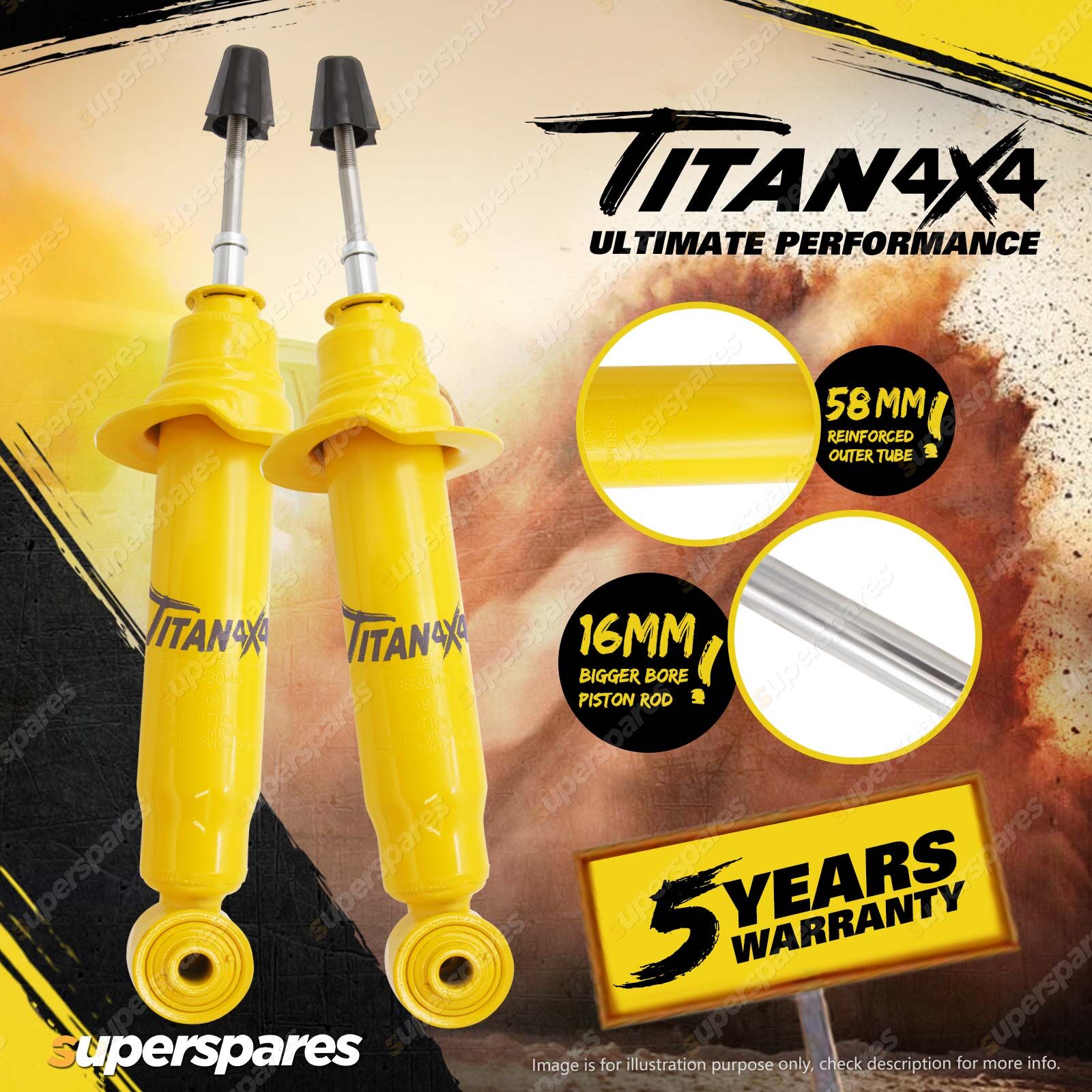 2x Front Titan 4X4 Shock Absorbers for Toyota Hilux Coil Springs Front ...