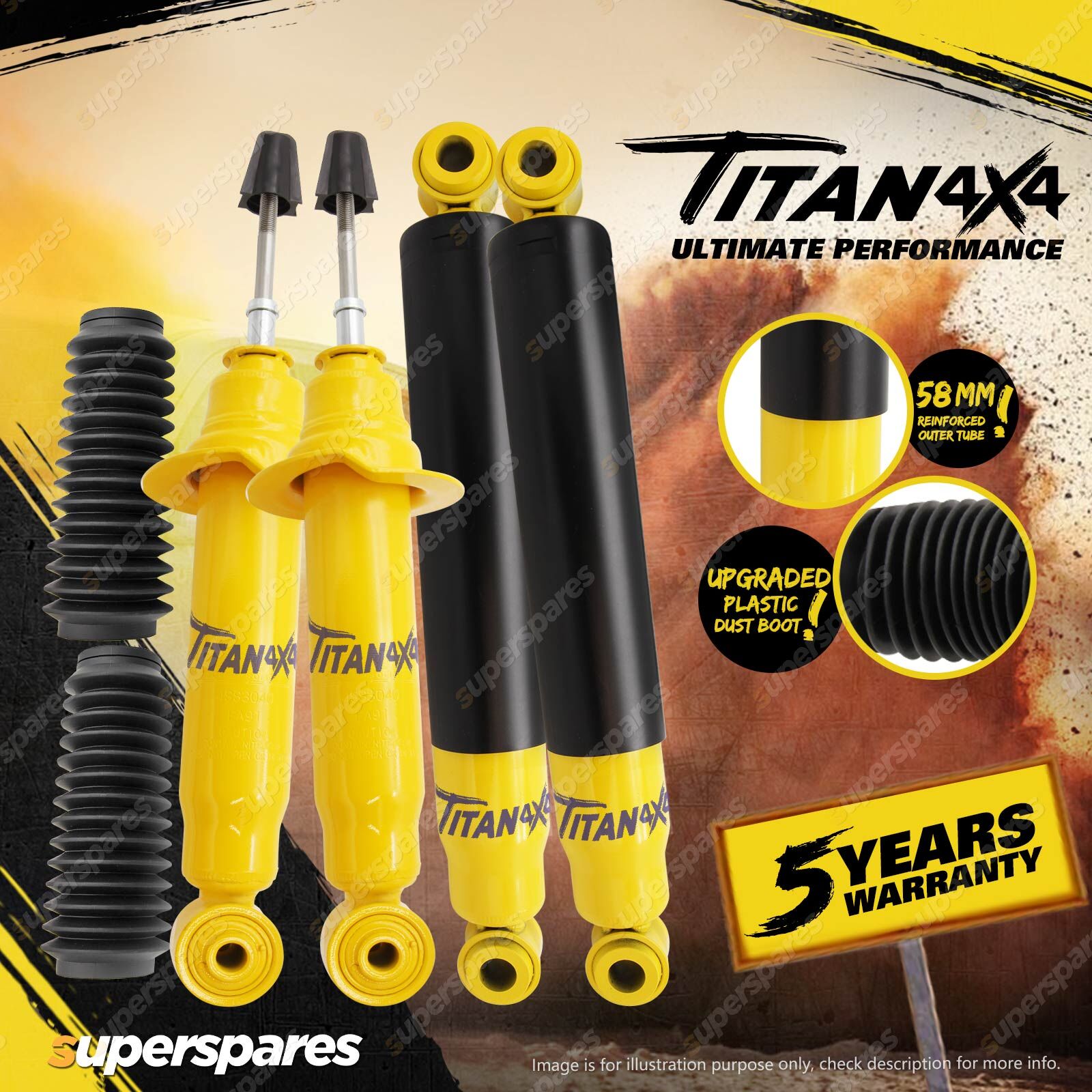 Front + Rear Titan 4X4 Shock Absorbers for Toyota Prado 120 150 Wagon ...