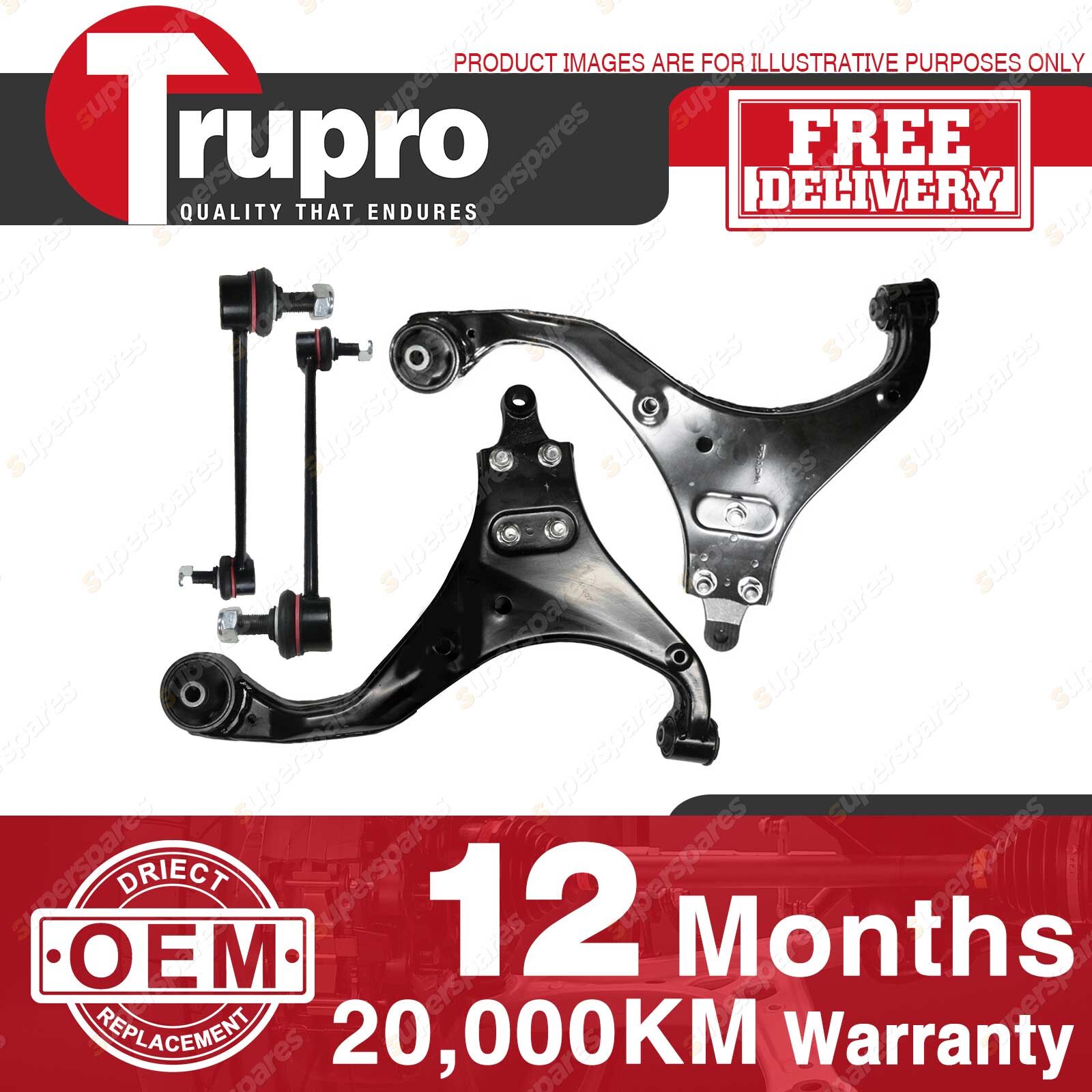 Trupro Front Lower Control Arm Sway Bar Link Kit for Kia Sportage JE KM ...