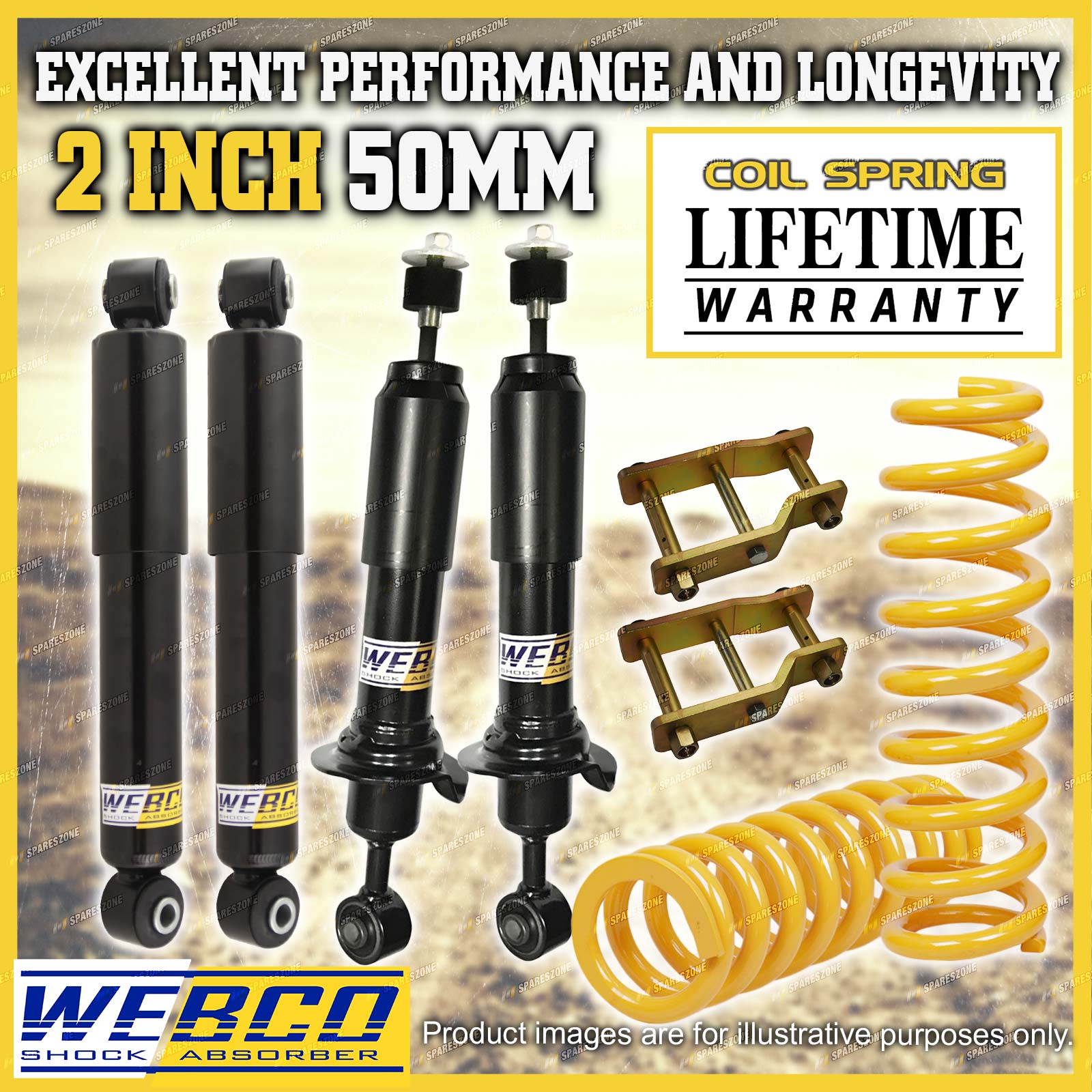 2 Inch 50mm Easy Lift Kit Shocks King Coil Extended Shackle for Mazda ...