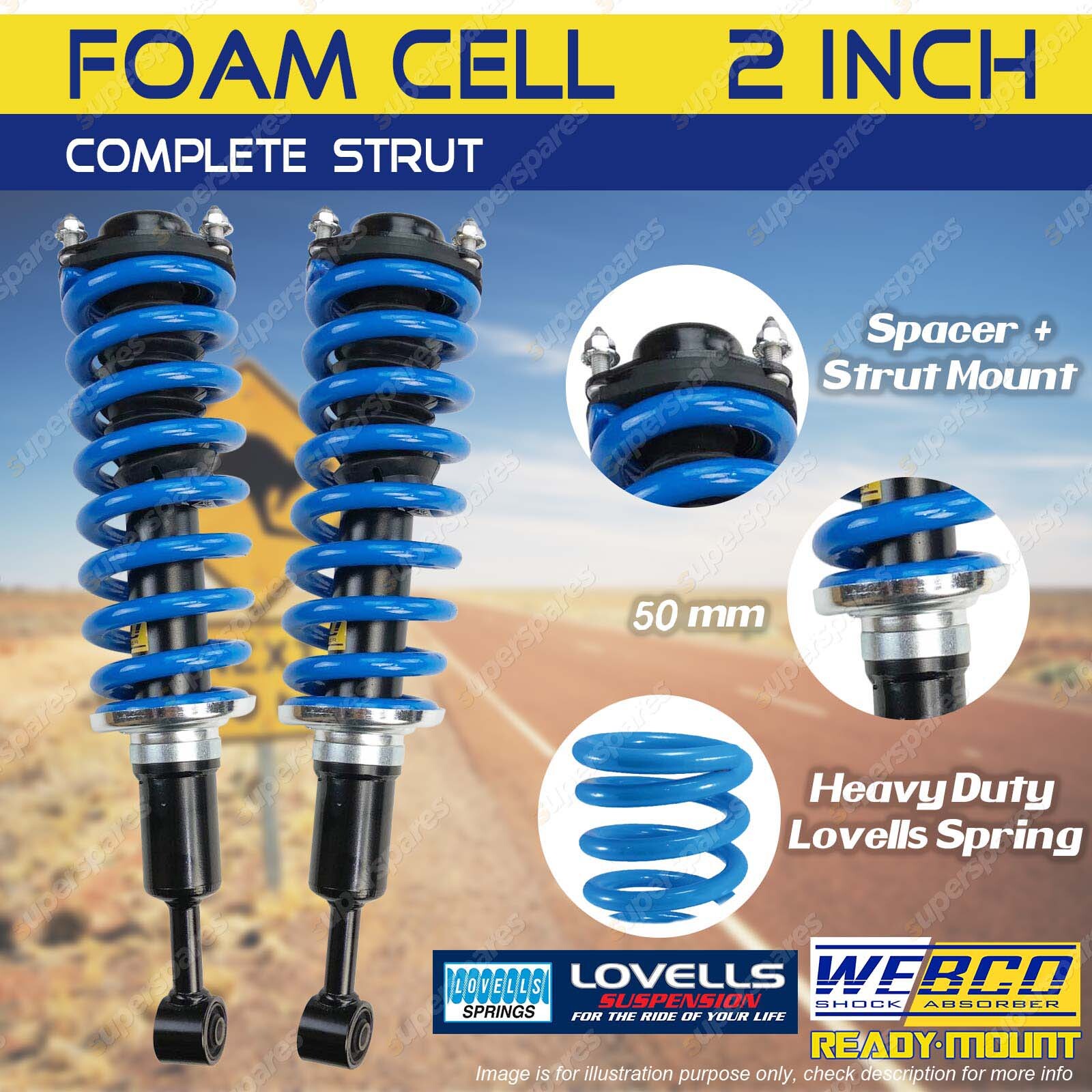 2" 50mm Front Foam Cell Shock Lovells Coil Complete Strut Lift Kit for ...