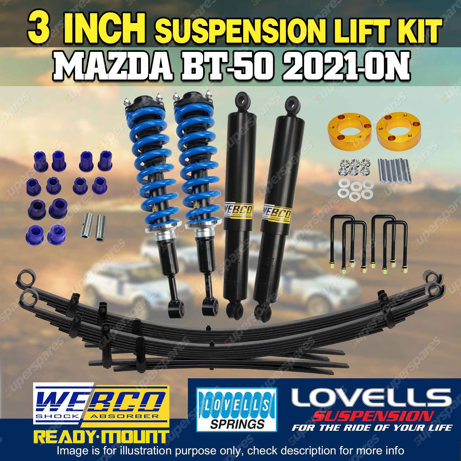 75mm + 50mm Pre Assembled Lift Kit RAW Leaf Lovells Spring for Mazda BT ...
