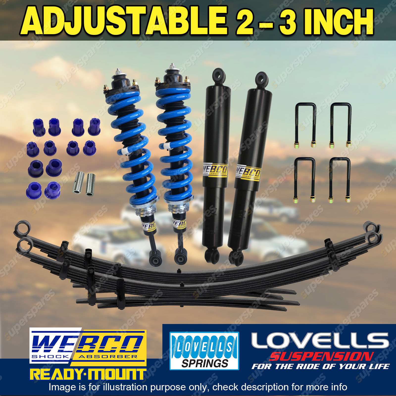 Adjustable 2 - 3" Pre Assembled Lift Kit Raw Leaf for Ford Ranger Next ...