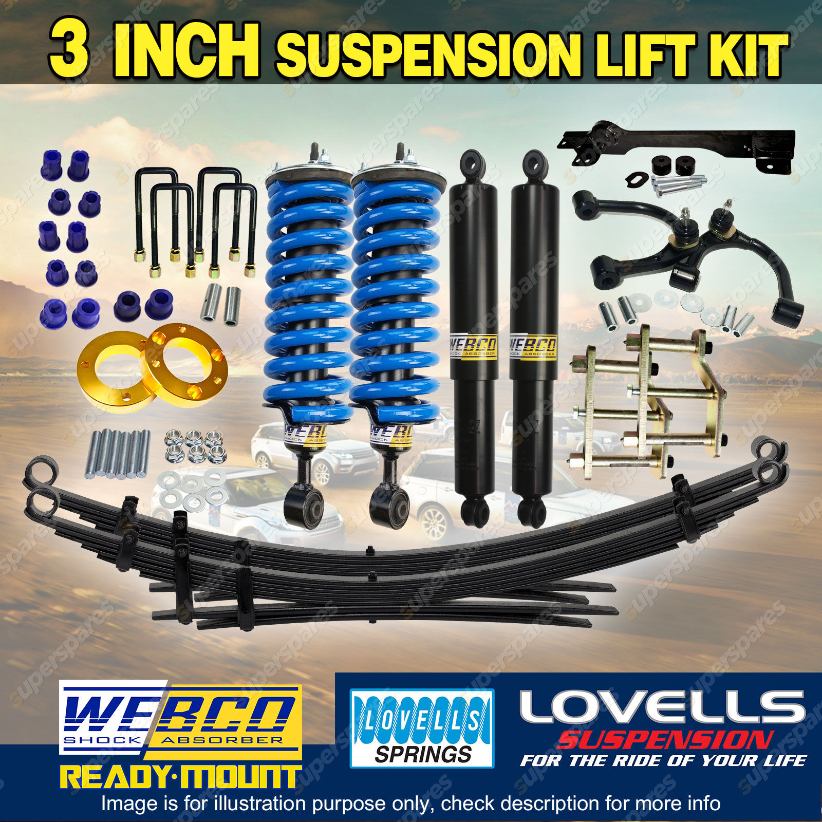 3" 75mm Lift Kit Complete Strut Raw Leaf Diff Drop Arm for Holden ...