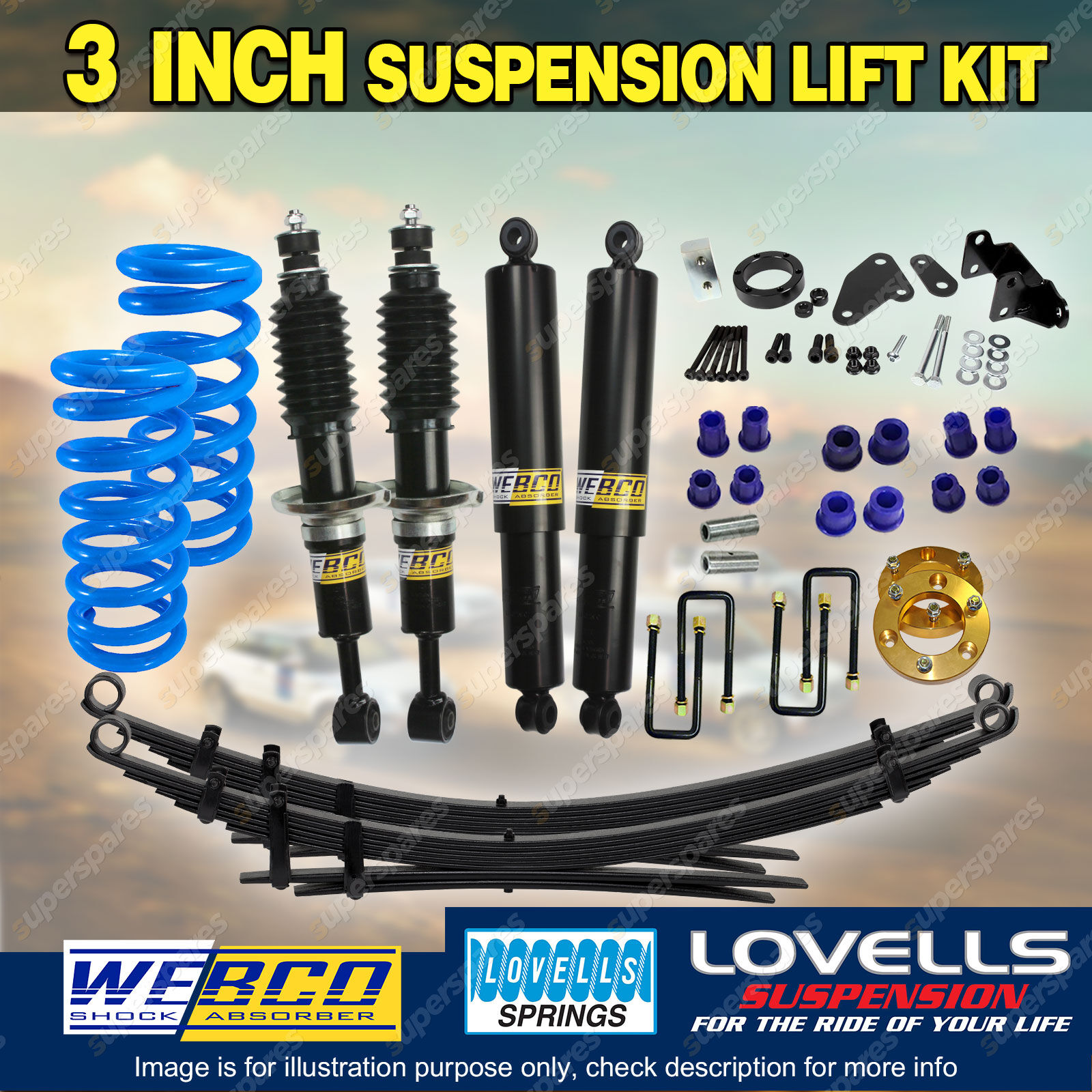 75mm + 50mm Lift Kit Diff Drop Kit Lovells Coil RAW Leaf for Ford ...