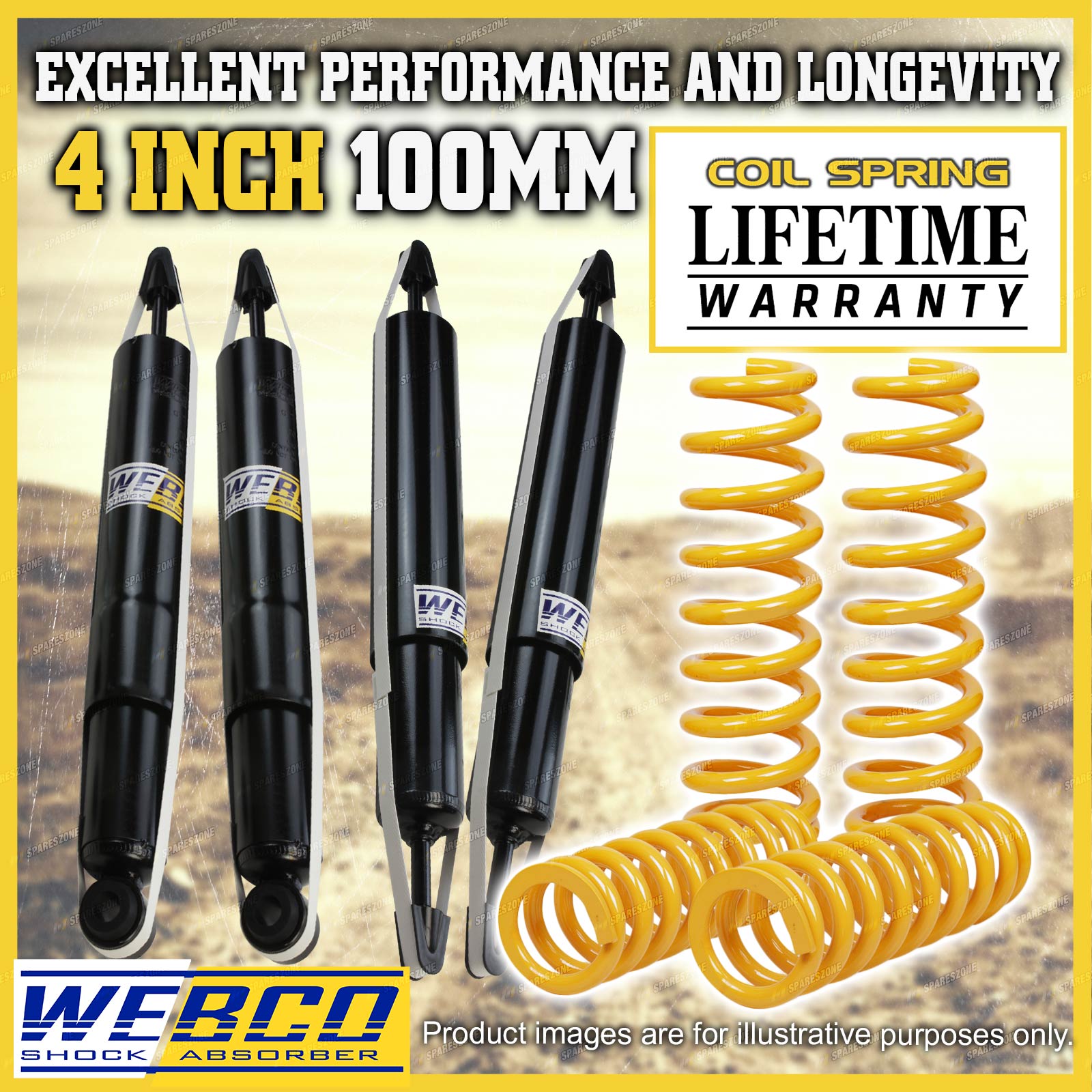 4 Inch 100mm Lift Kit Shocks King Coil Springs for Toyota Landcruiser ...