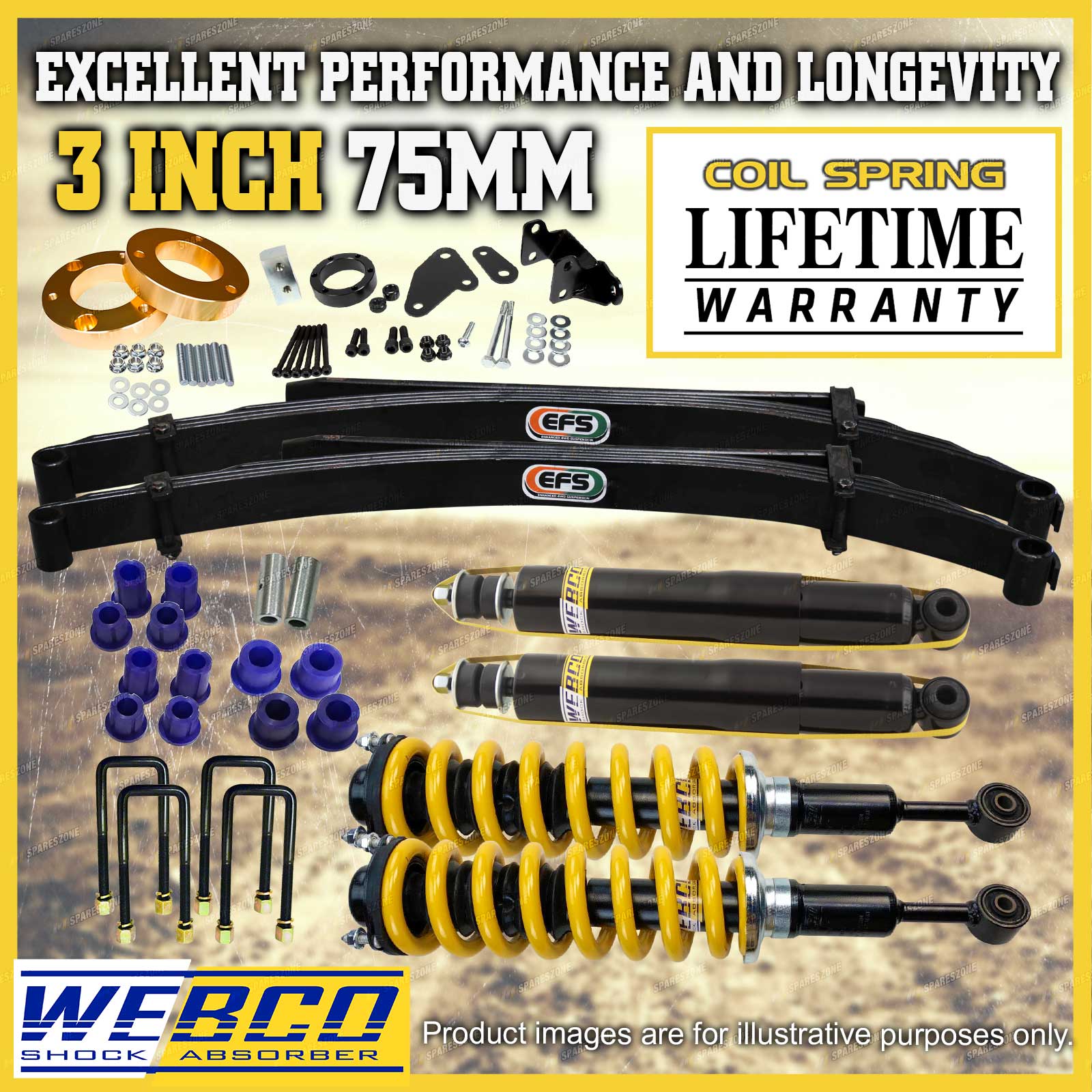 3" 75mm Pre Assembled Lift Kit Diff Drop Shocks EFS Leaf for Ford ...